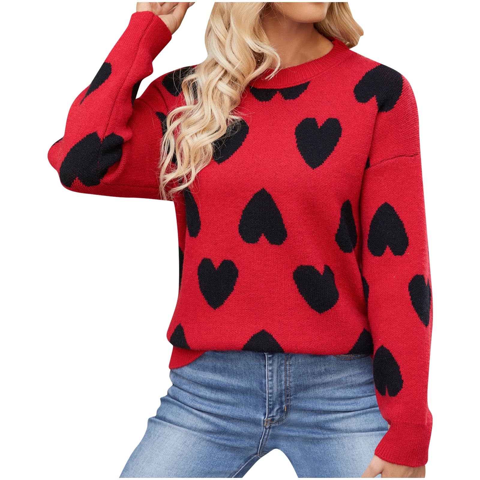 RYRJJ Valentines Day Sweaters for Women Cute Love Heart Print Knitted ...