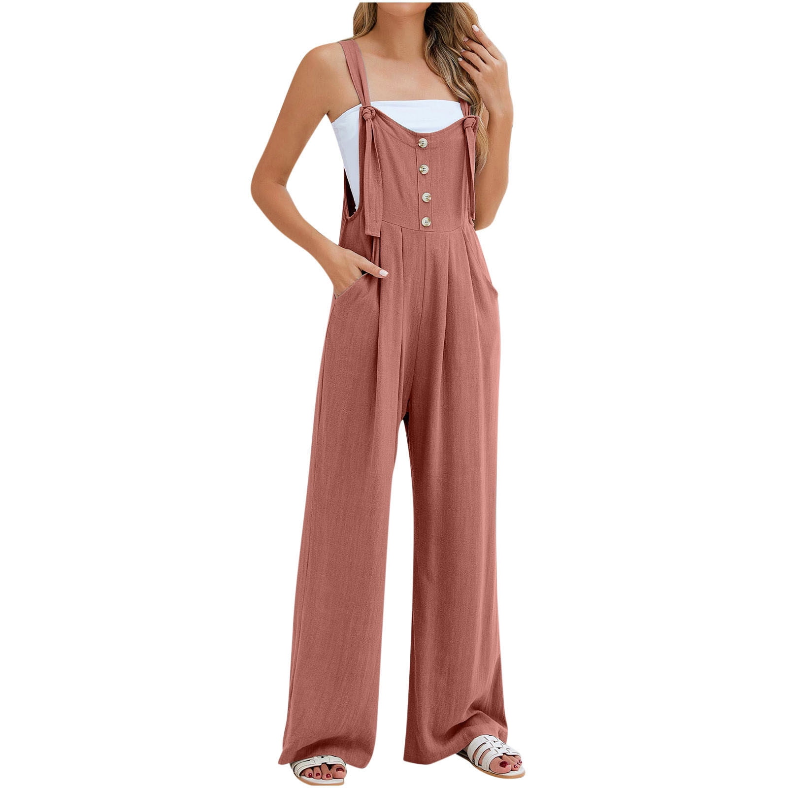 RYRJJ Wide Leg Jumpsuits for Women Casual Summer Dressy Sleeveless ...