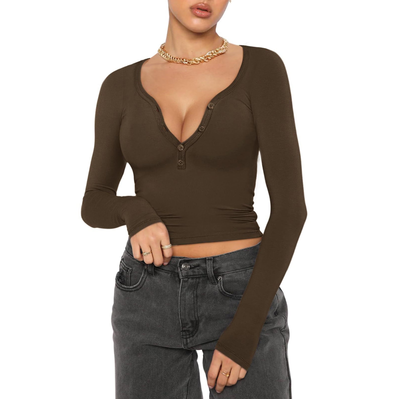 RYRJJ Women Sexy Long Sleeve Henley T Shirts V Neck Button up Casual ... RYRJJ Women Sexy Long Sleeve Henley T Shirts V Neck Button up Casual ...