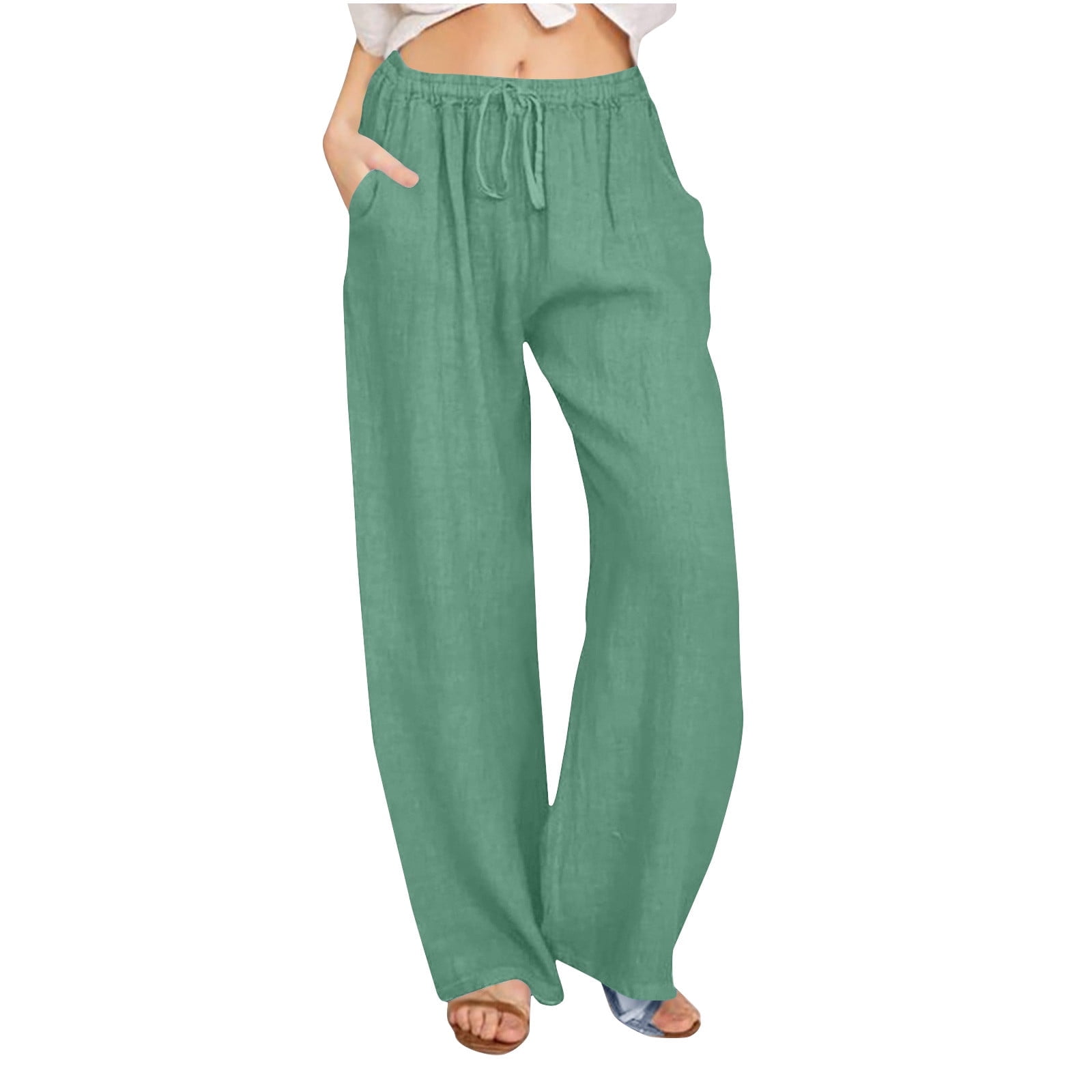 RYRJJ Women Wide Leg Pants Summer Beach Loose Fit Drawstring Lounge ...