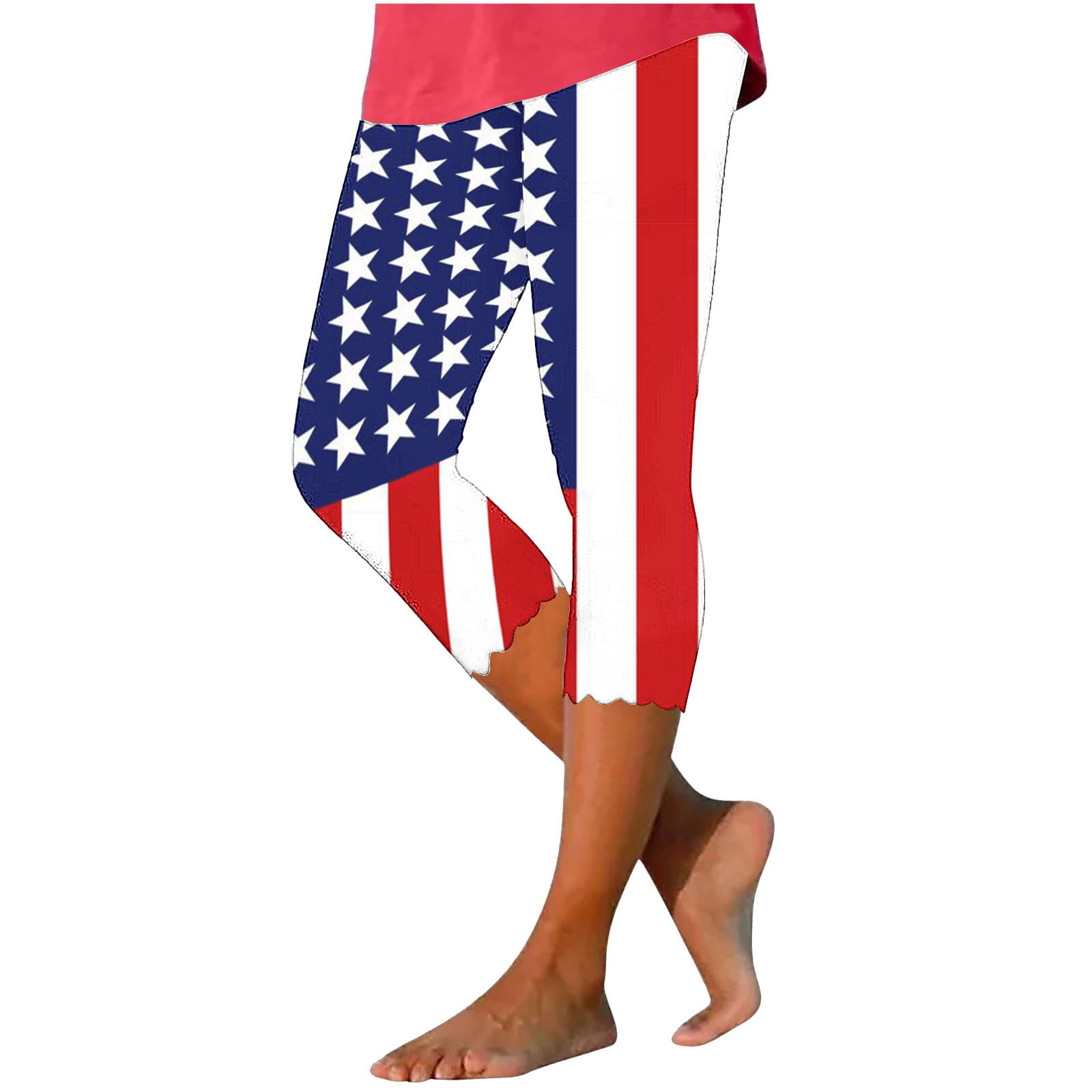 RYRJJ Women's American Flag Capri Leggings 4th of July Patriotic Stripe ...