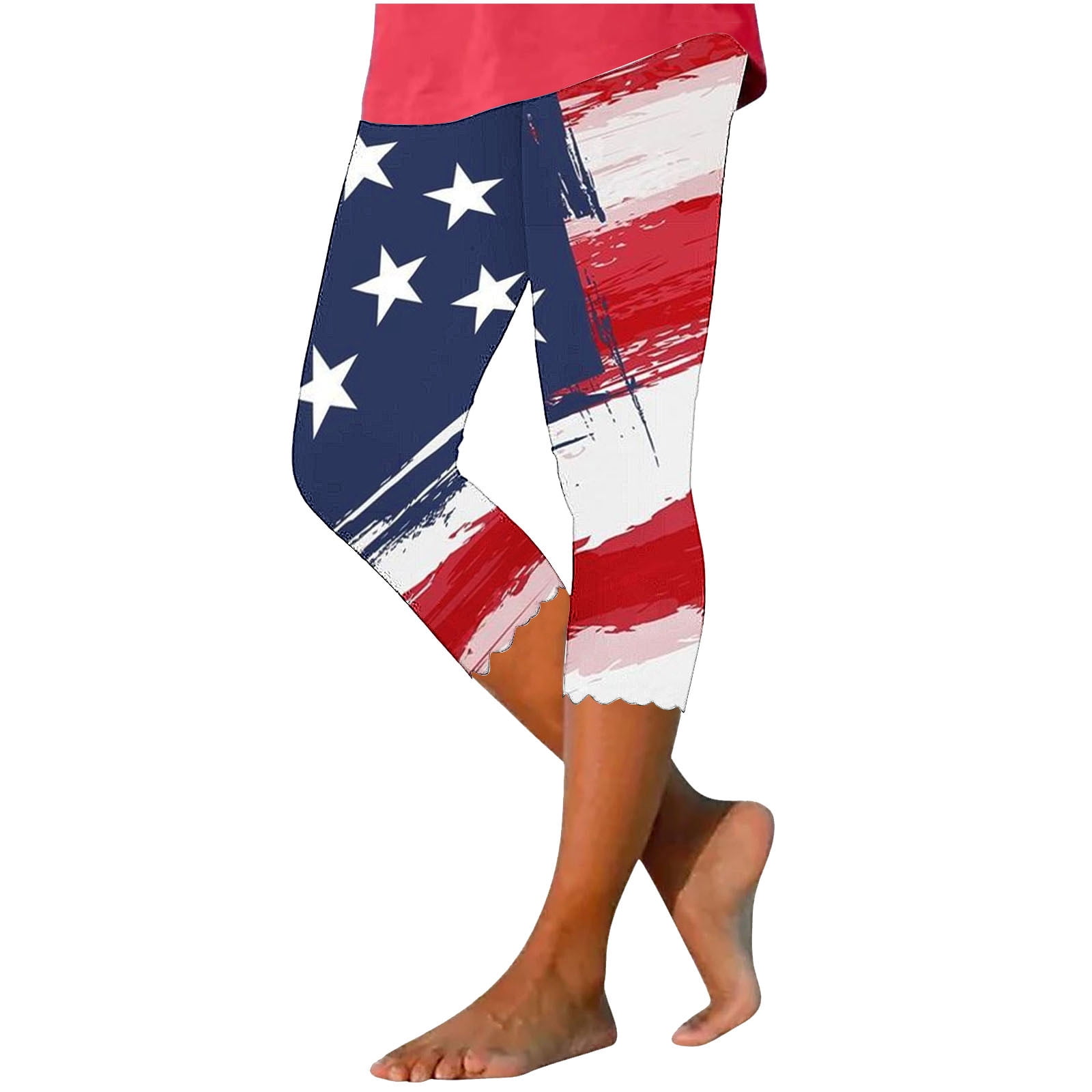 RYRJJ Women's American Flag Capri Leggings 4th of July Patriotic Stripe ...