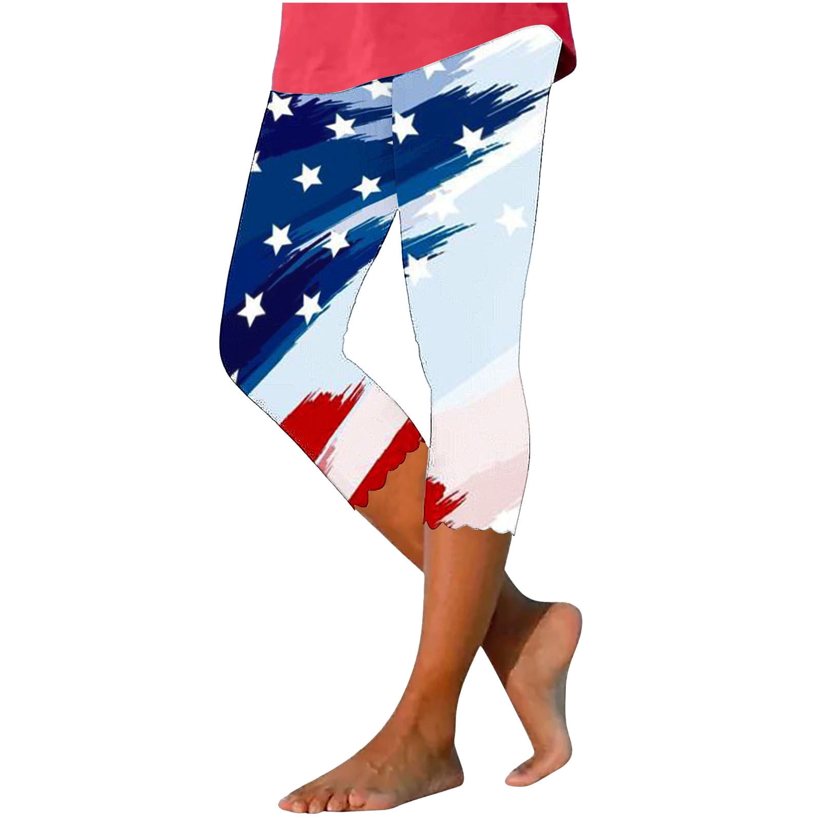 RYRJJ Women's American Flag Capri Leggings 4th of July Patriotic Stripe ...