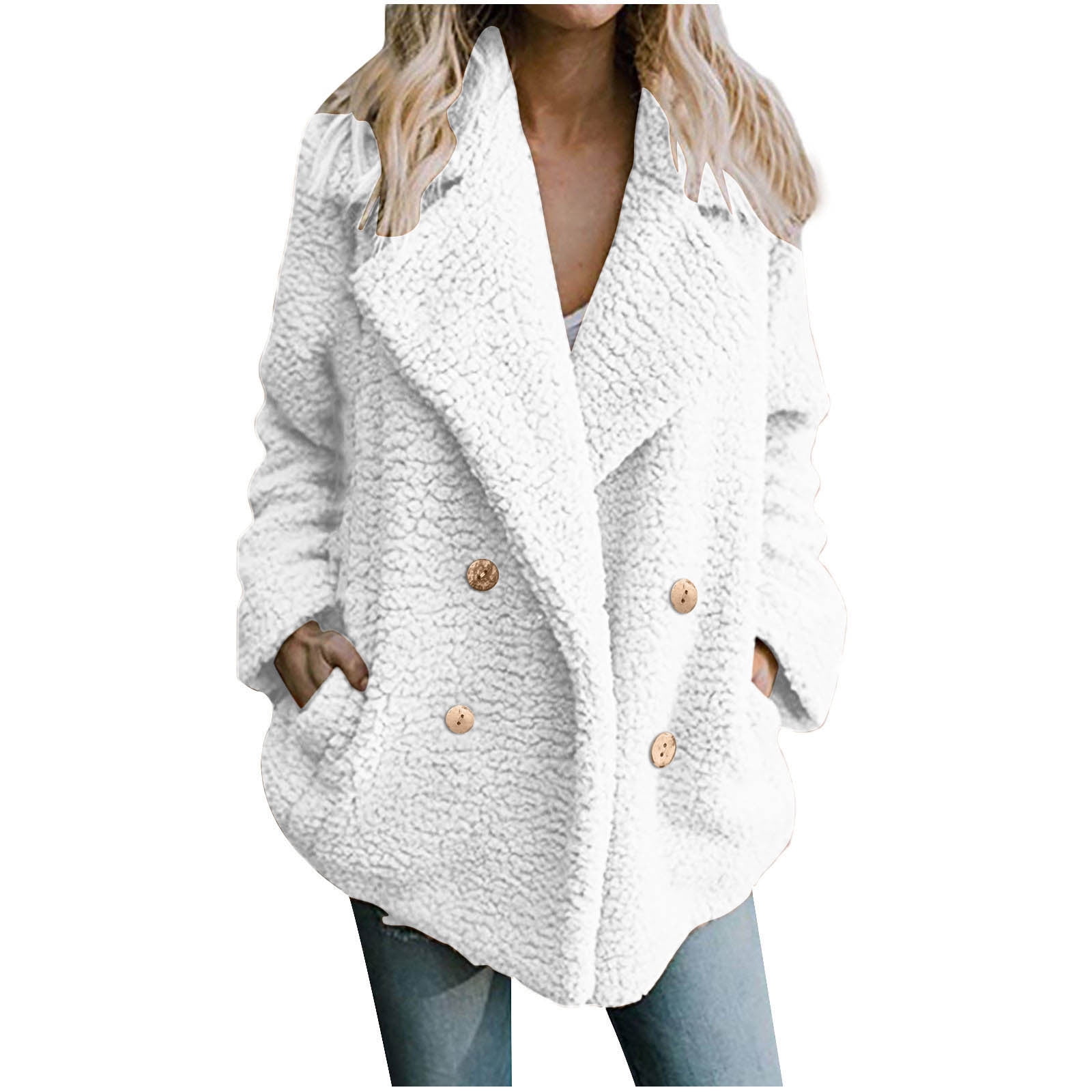 RYRJJ Women's Fashion Winter Coat Long Sleeve Lapel Zip Up Fuzzy Fleece Sherpa Oversized Shacket ...
