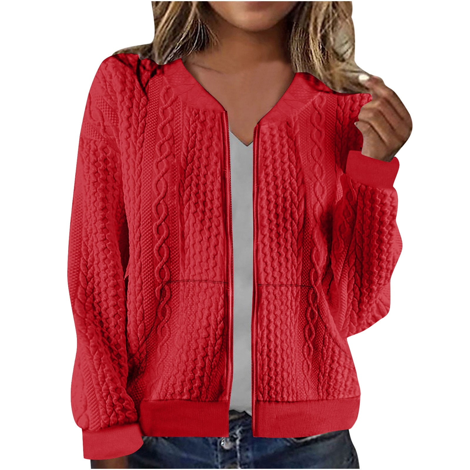RYRJJ Women's Full Zip Sweatshirt Fleece Lined Jacket Textured Stand ...