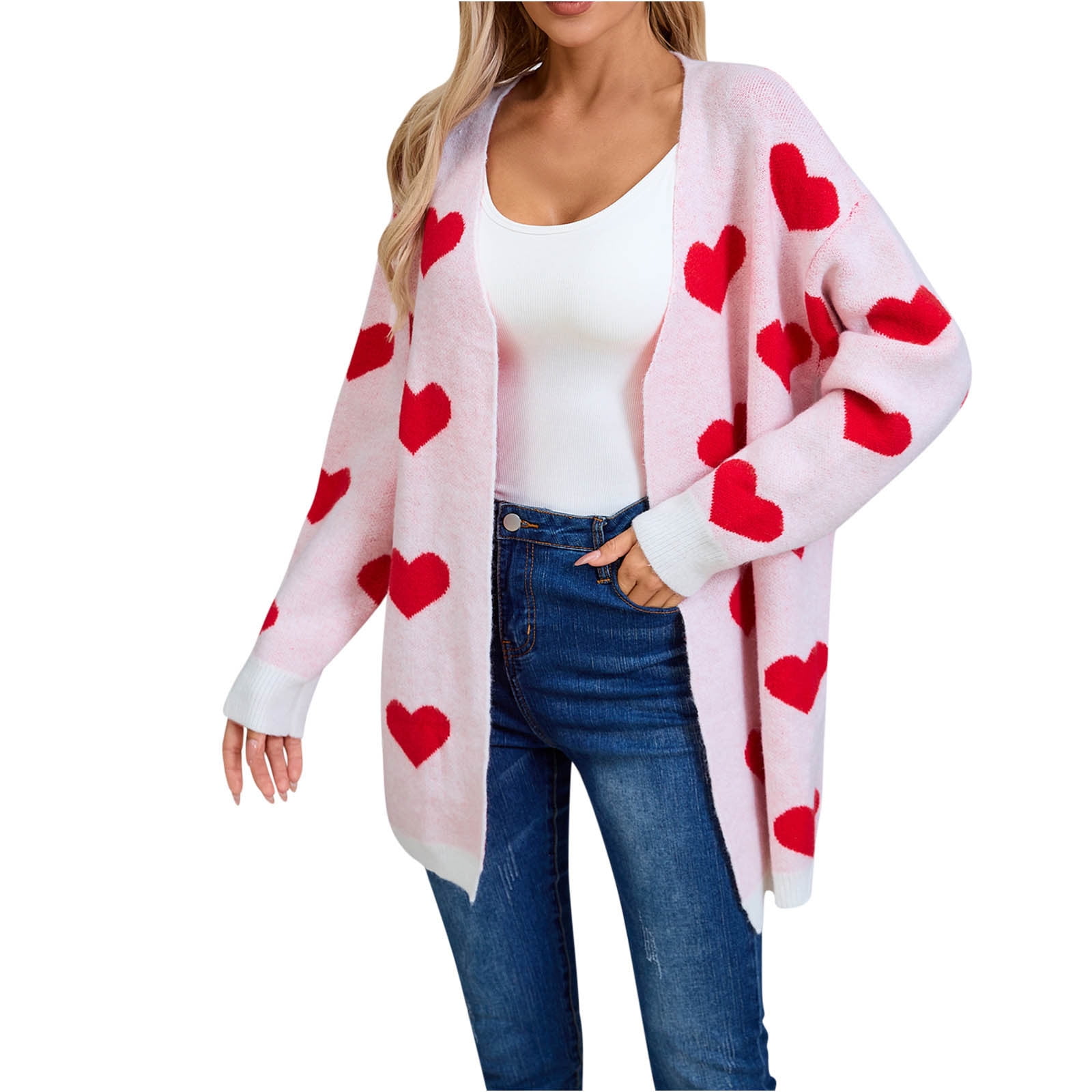 RYRJJ Women's Long Sleeve Cute Heart Cardigan Sweaters V Neck Open ...