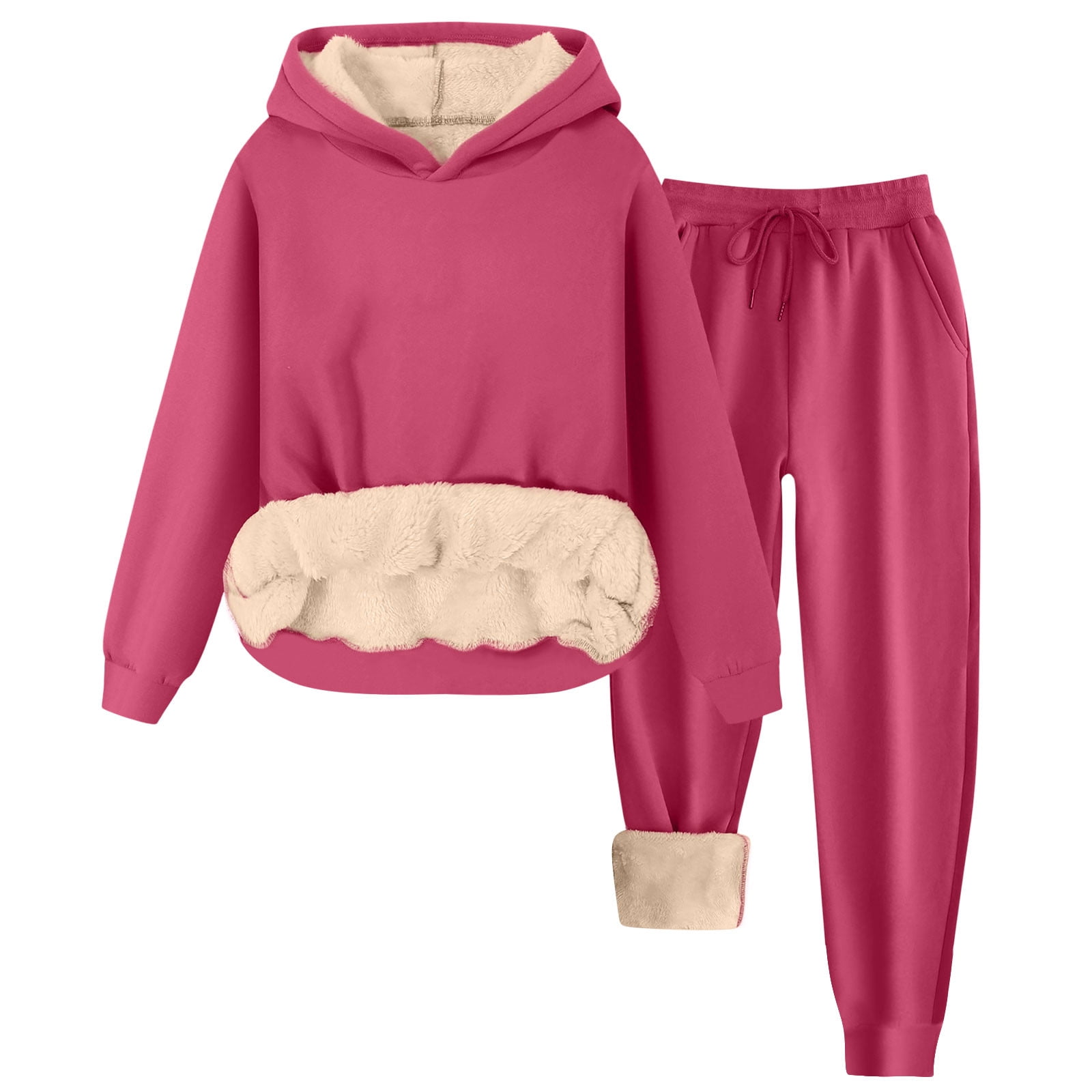 RYRJJ Women's Two Piece Outfits Fleece Lined Sweatsuit Set Long Sleeve ...