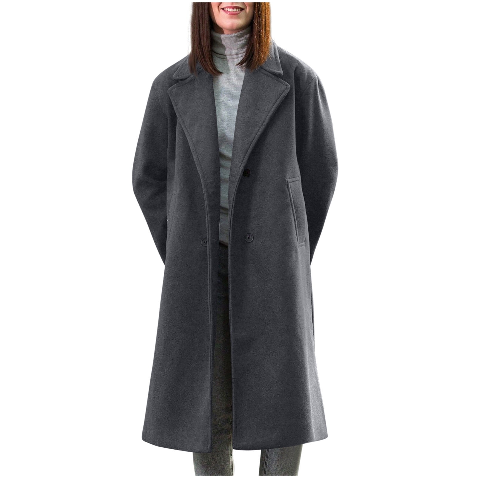 RYRJJ Women's Wool Pea Coat Winter Warm Notched Lapel Double Breasted ...