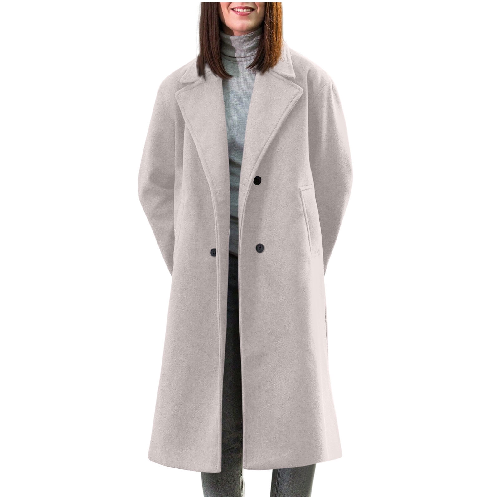 RYRJJ Women's Wool Pea Coat Winter Warm Notched Lapel Double Breasted ...