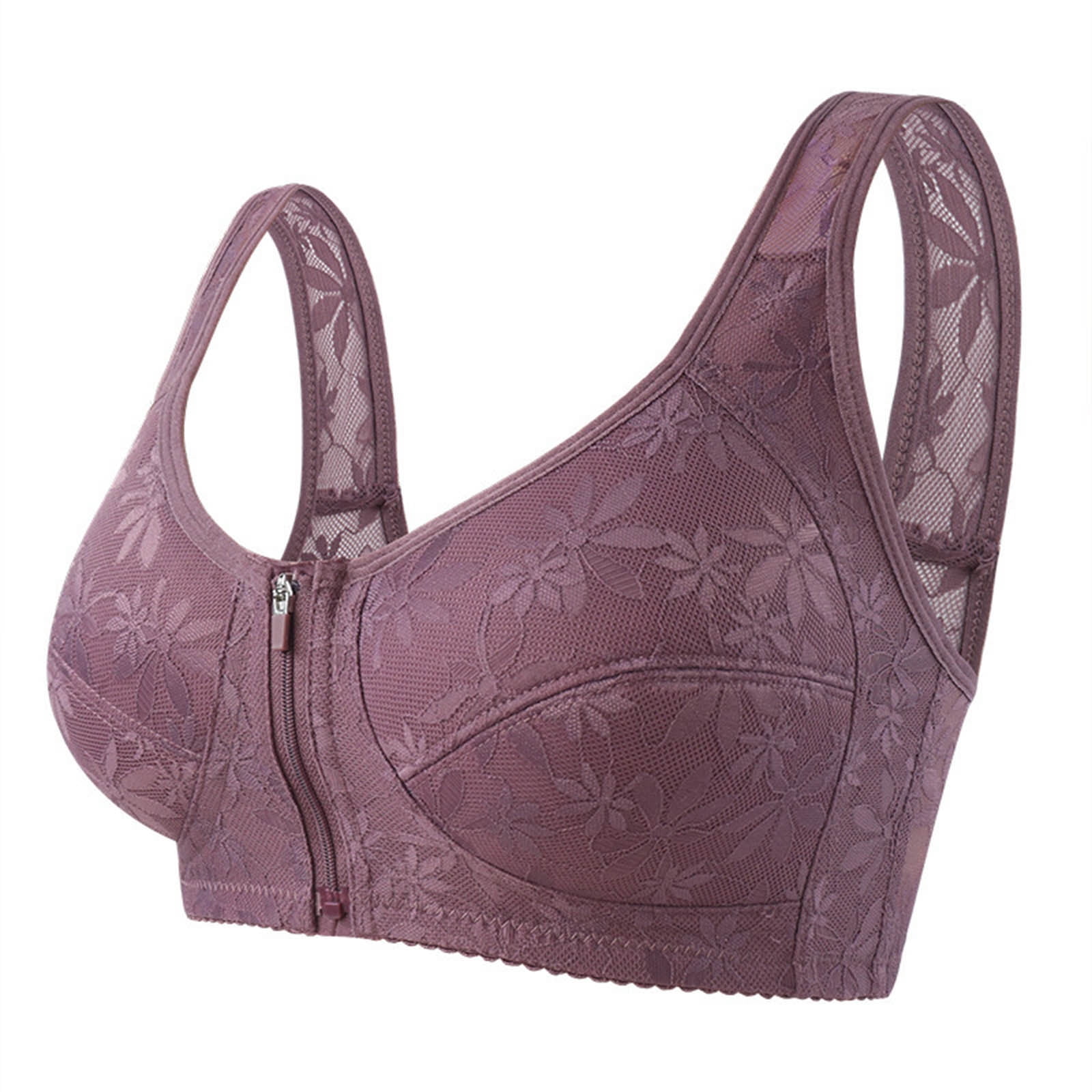 RYRJJ Zip Front Closure Bra for Women Wireless Full Coverage Comfort ...