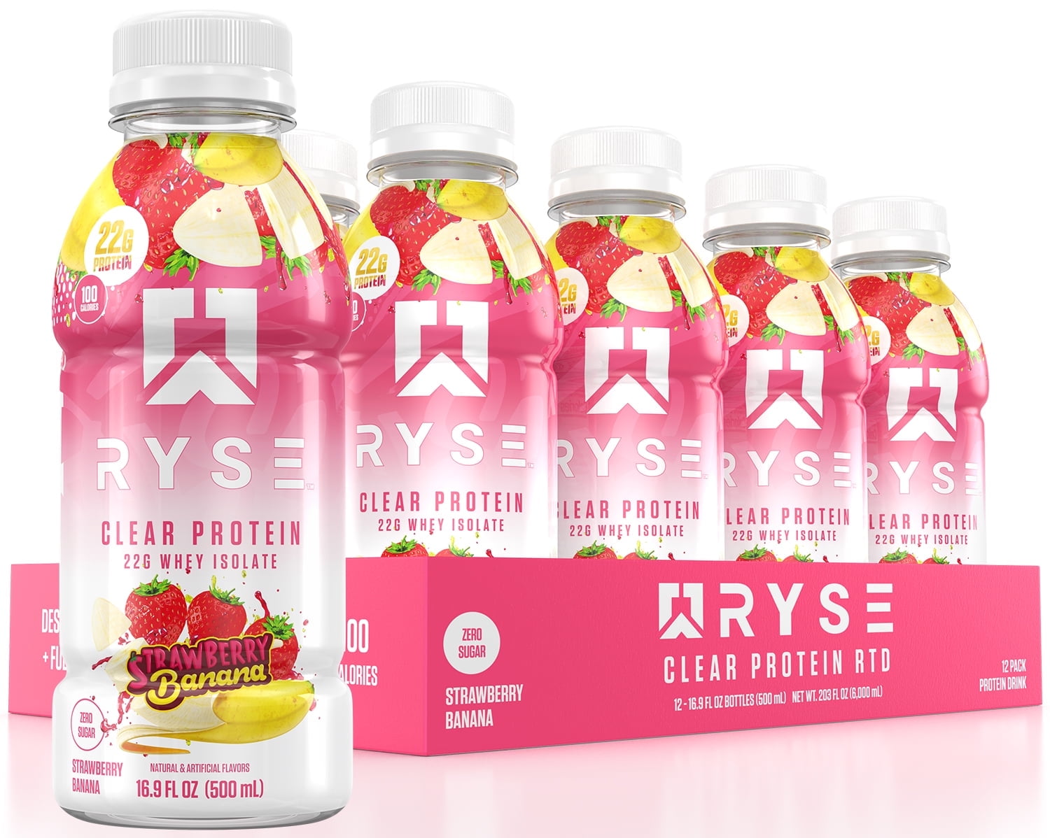 RYSE Clear Protein Shake Ready-To-Drink - Strawberry Banana - 12 Pack - Walmart.com