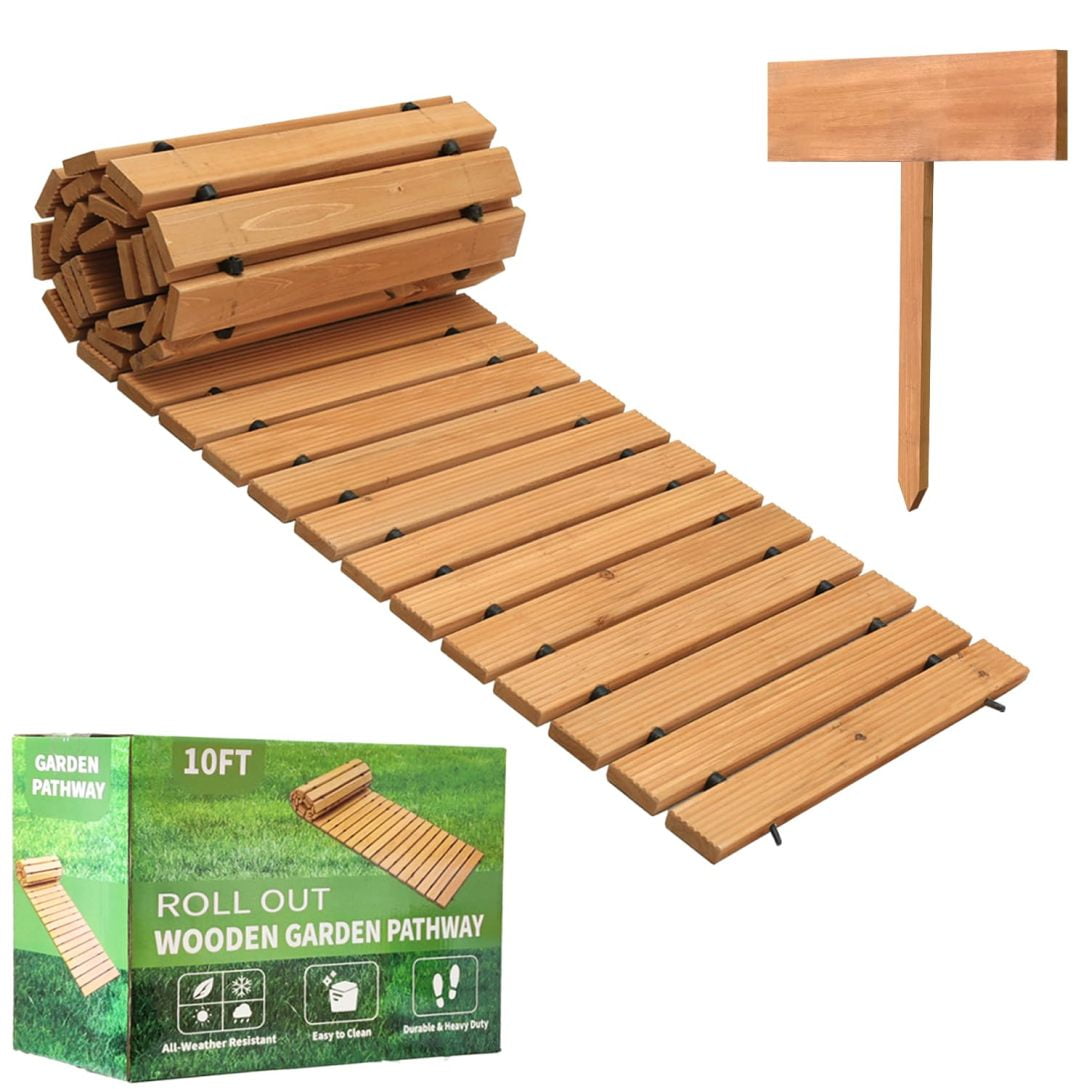RYTZ 10FT Wooden Garden Pathway, Outdoor Roll Out Decorative Garden ...