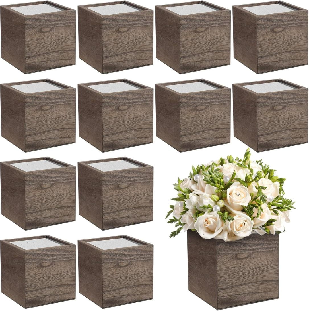 RYTZ 12 Set 4 Inch Wooden Planter Box Flower Square Vases for ...