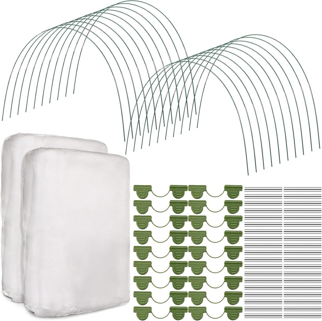 RYTZ 2 Pack Garden Mesh Netting Kit Plant Cover with 100 Garden Hoops ...
