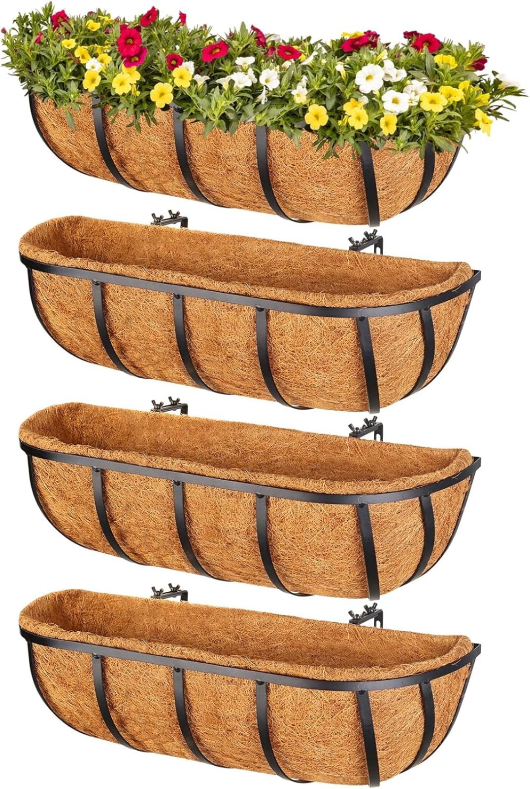 RYTZ 4 Pack 16 Inch Window Box Deck Railing Planter with Coconut Liner ...