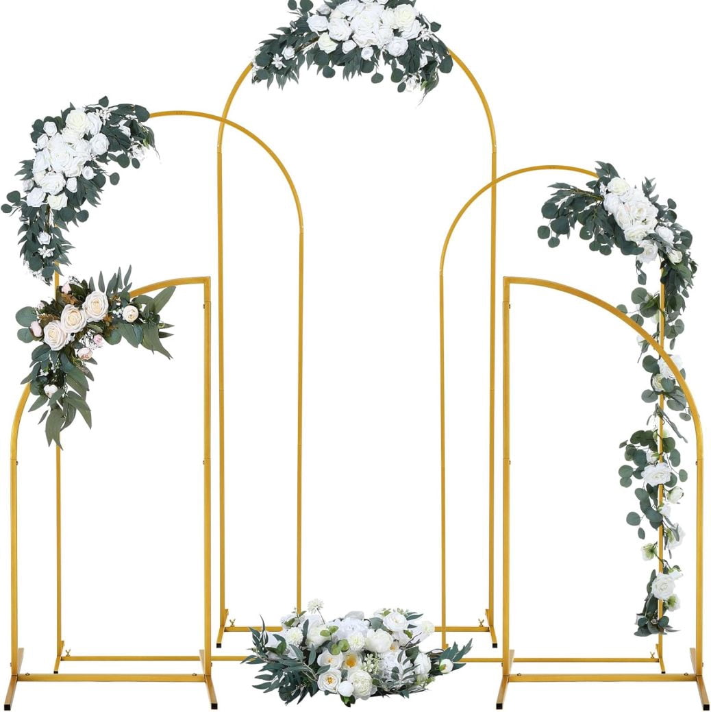 RYTZ 5 Sets Metal Arch Backdrop Stands Gold 6FT 5FT 4FT Wedding Arch ...