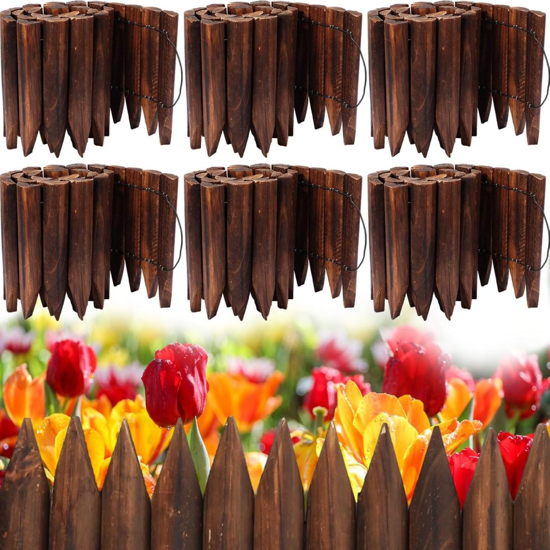 RYTZ 6 Pack Wooden Garden Edging Wood Garden Fence Panels Pathway 7.9 x ...
