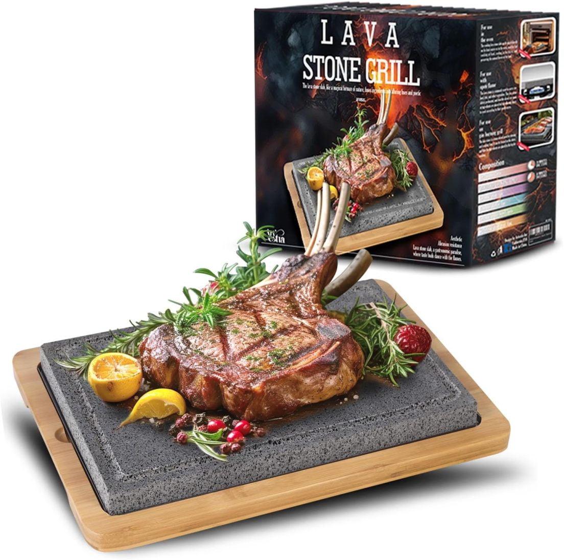 RYTZ Extra Large Lava Stone for Cooking Steak, Hot Stone Plates ...