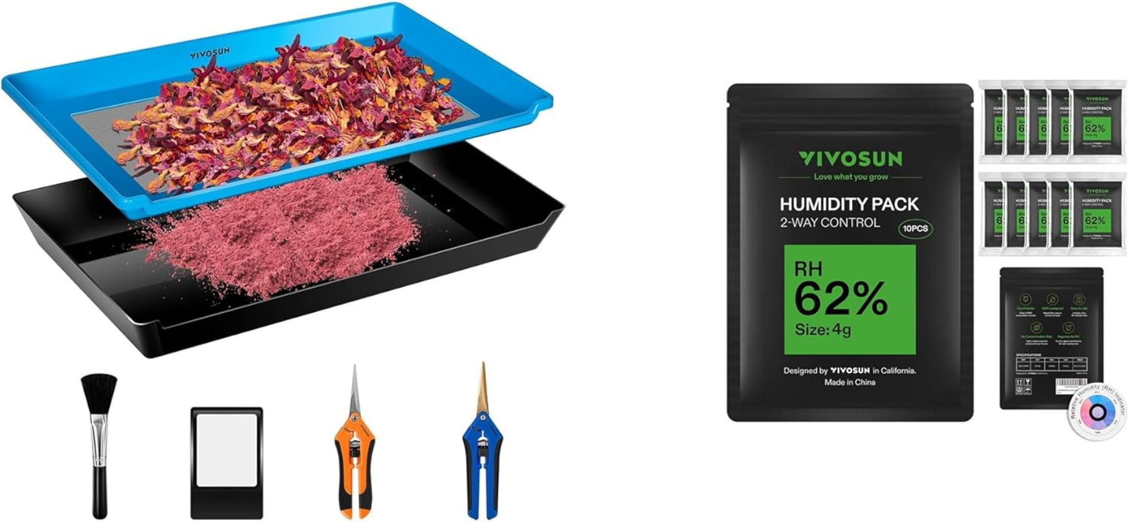 RYTZ Heavy Duty 2-in-1 Trimming Tray and 62% RH Two-Way Humidity Control Packs, Size 4 g, 10 ...