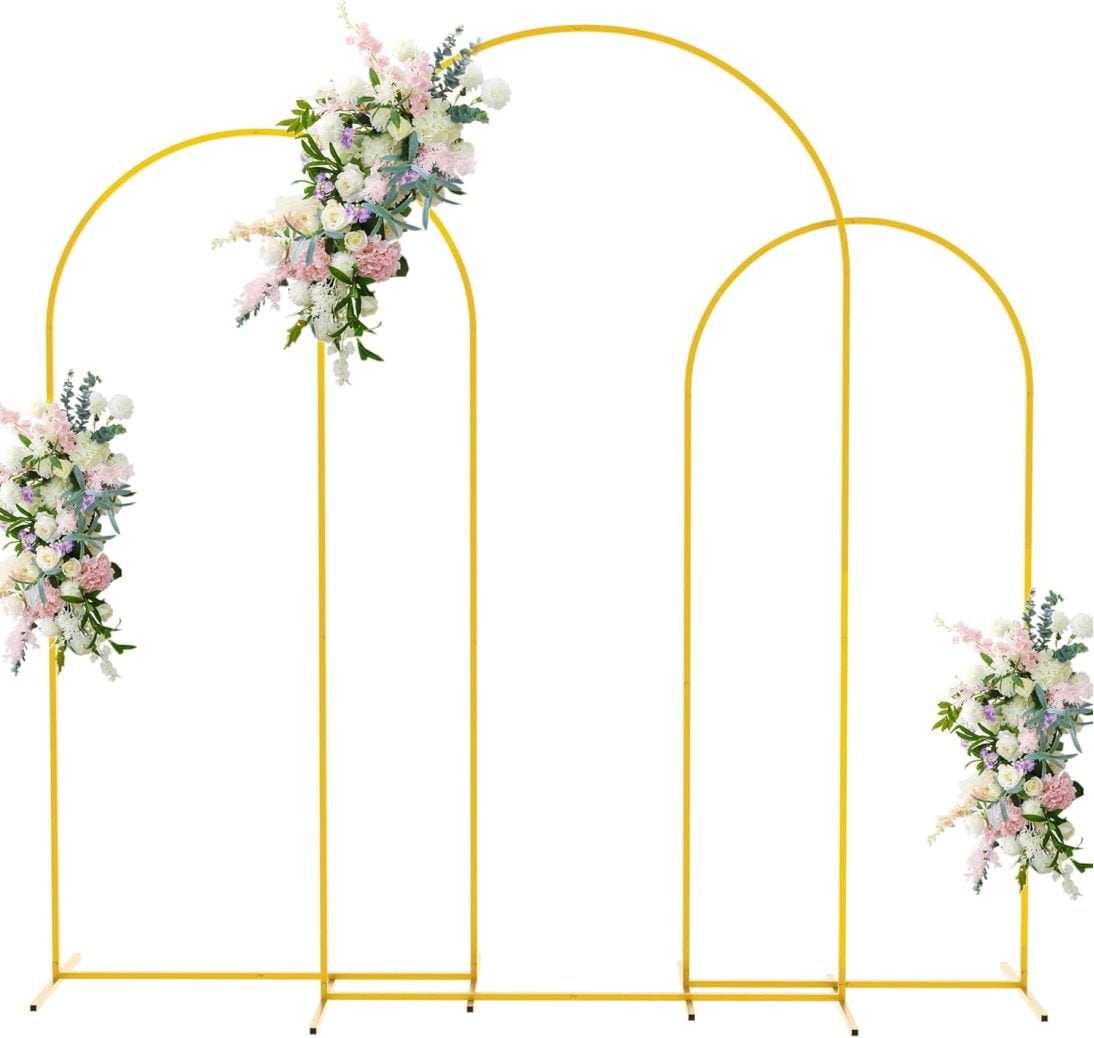 RYTZ Metal Arch Backdrop Stand Set of 3 (7.2FT, 6.6FT, 6FT) Gold Arched Frame for Wedding ...