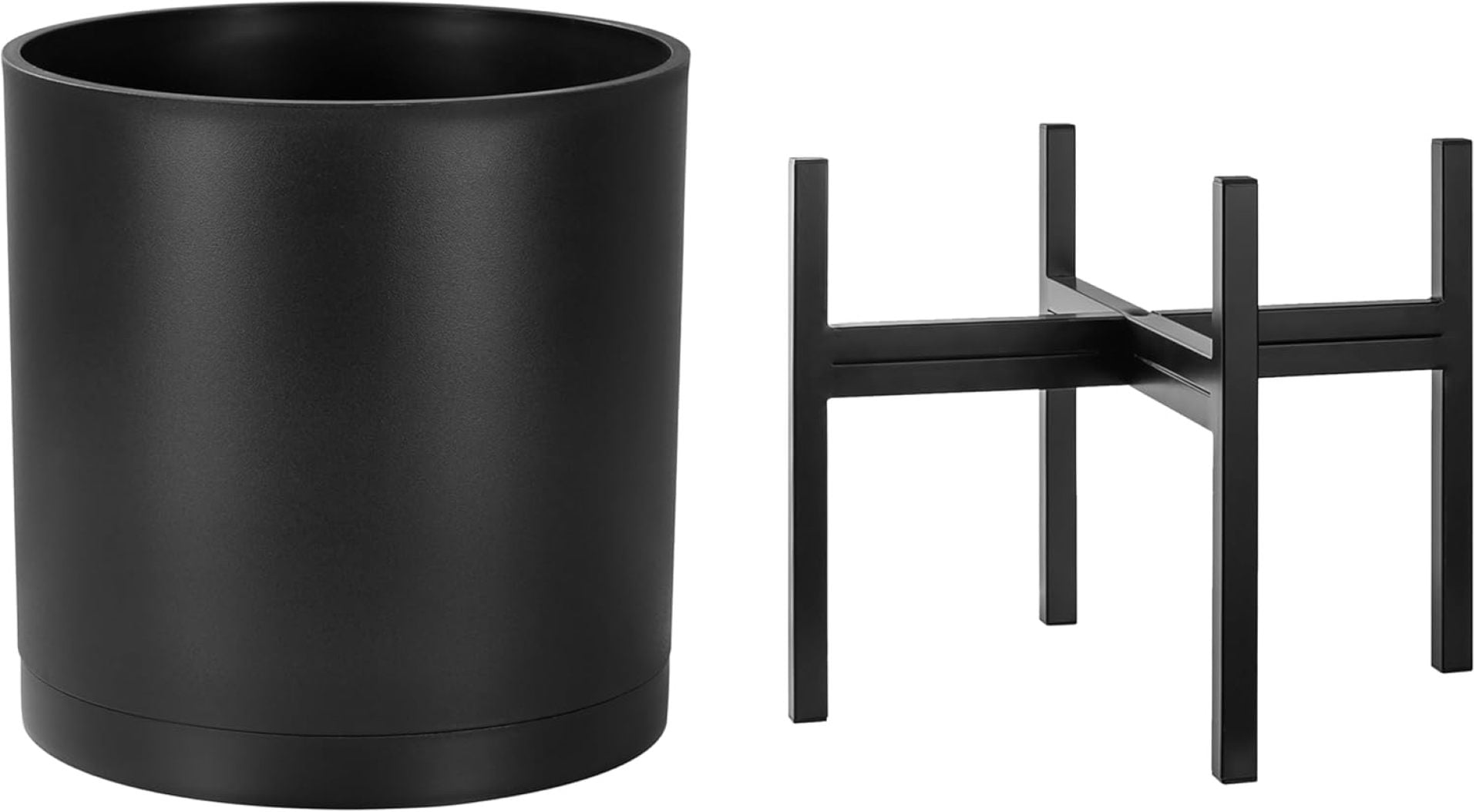 RYTZ Modern Black Plant Pot with Stand Indoor Outdoor- 12 Inch Planter ...