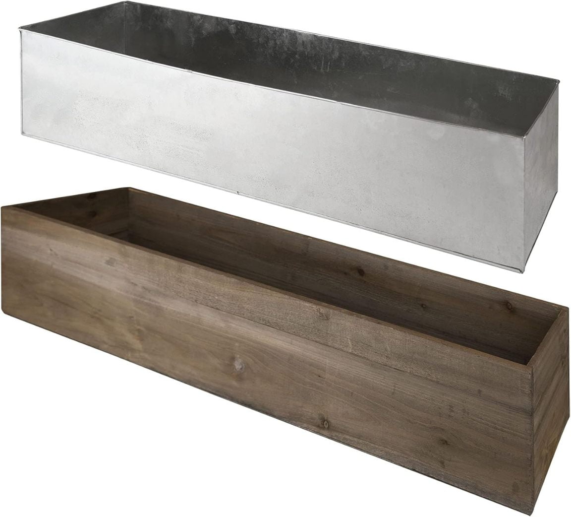 RYTZ Rectangular Planter Box with Removable Zinc Metal Liner (H:8" Open ...