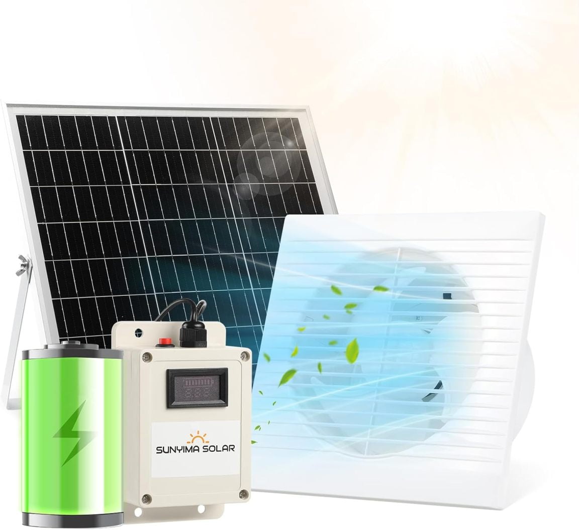 RYTZ Solar Powered Fan with Battery,20W Solar Panel Weatherproof+ 8 ...