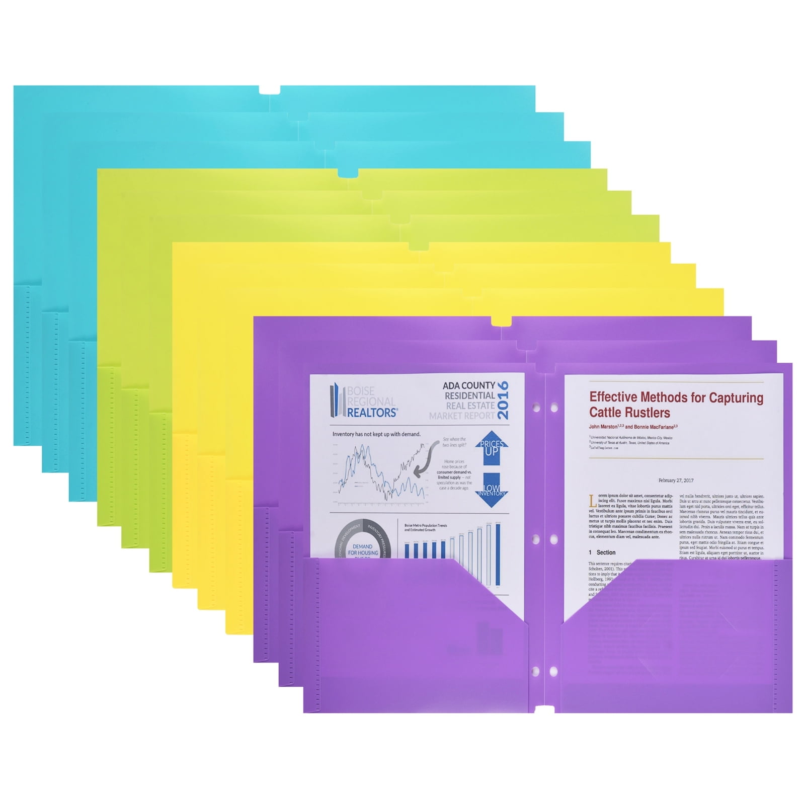 RYWESNIY Plastic Folders with Pockets, 3 Hole Punch School Folders for ...