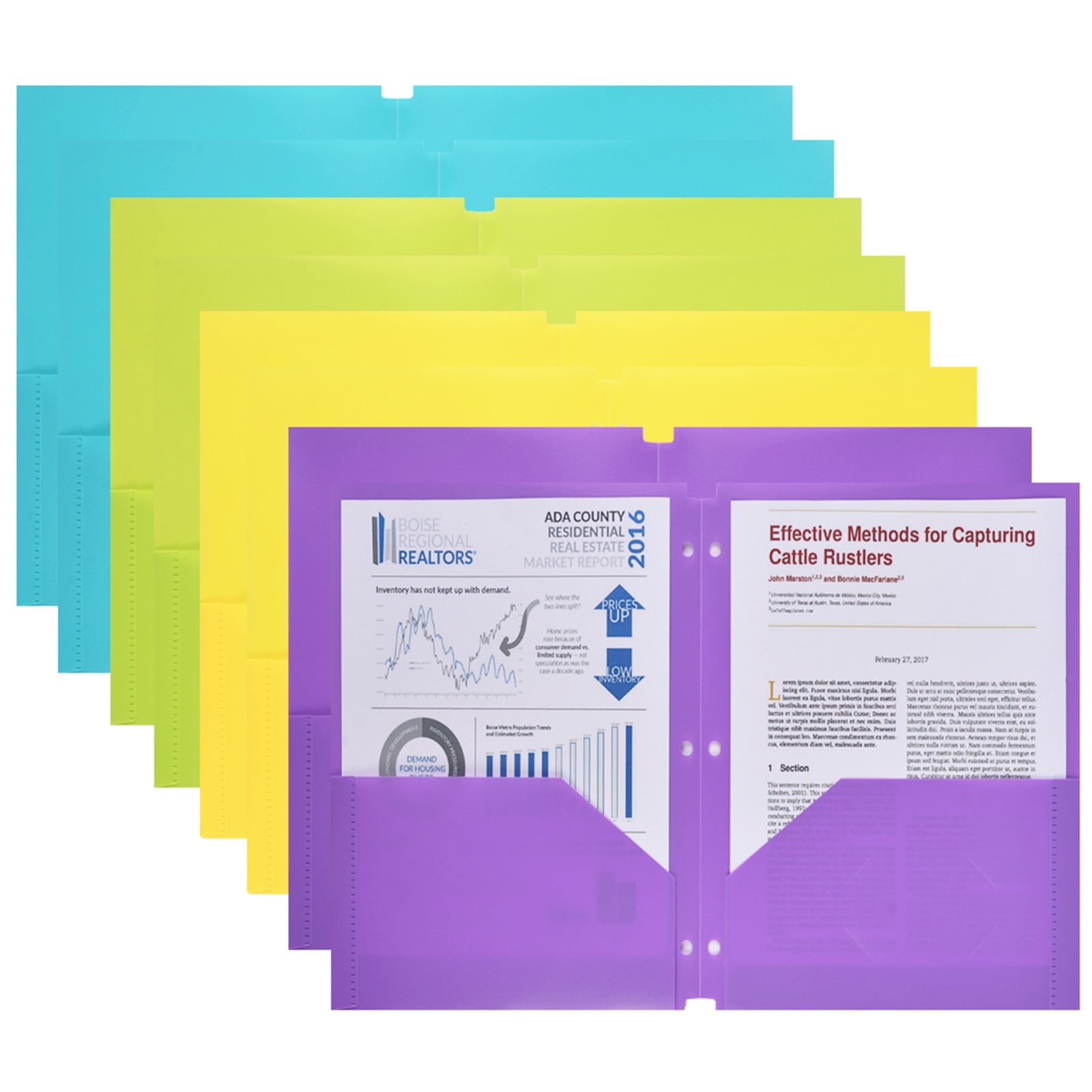 RYWESNIY Plastic Folders with Pockets, 3 Hole Punch School Folders for ...