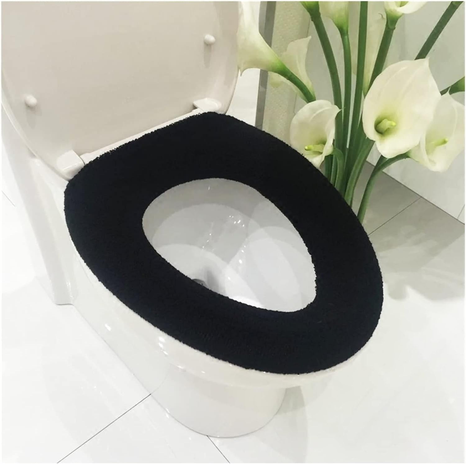 RYXXX Washable Comfortable Soft O Ring Toilet Lid Cover, Black ...