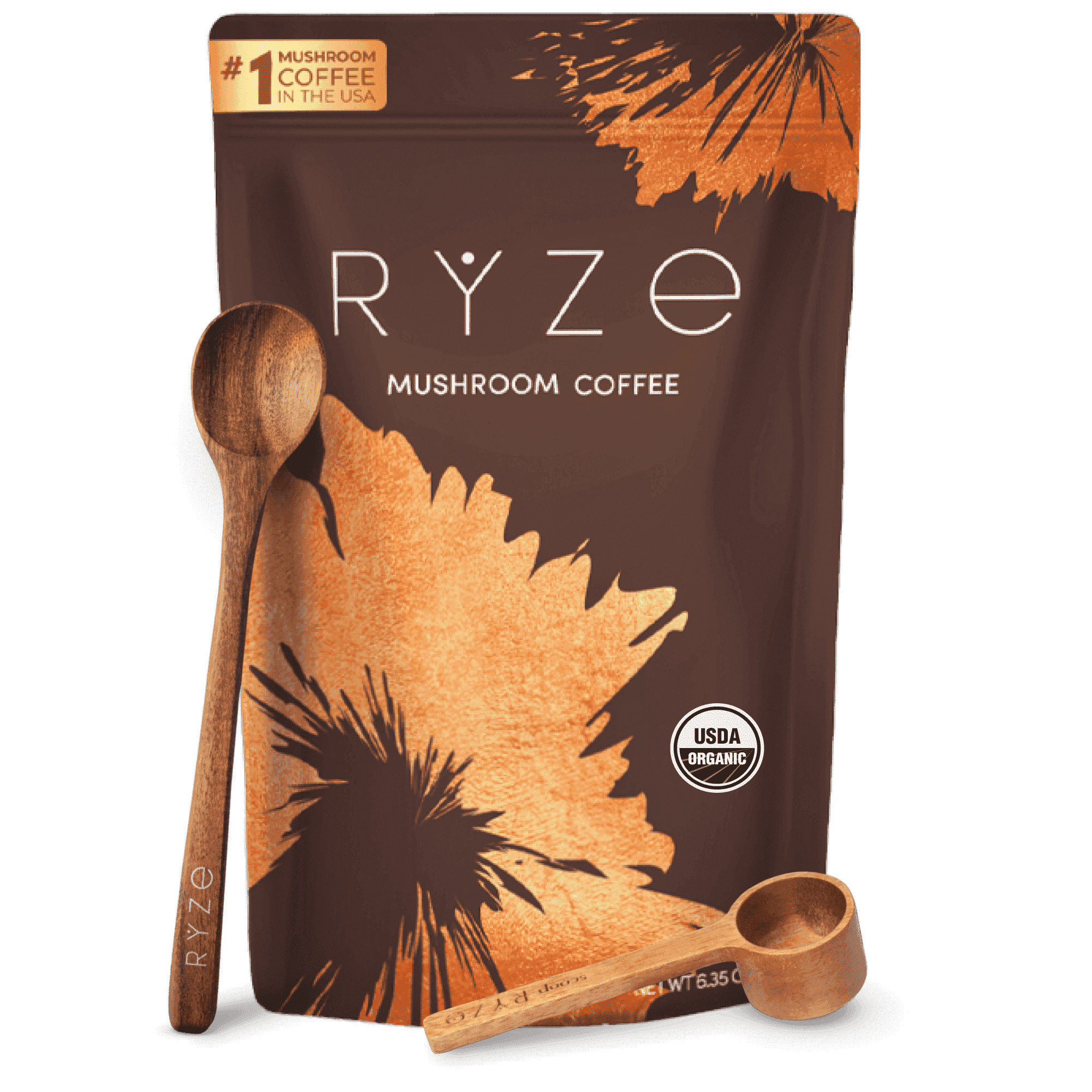 RYZE SUPERFOODS Mushroom Coffee, 6 Adaptogenic Mushrooms, MCT Oil, 30 ...