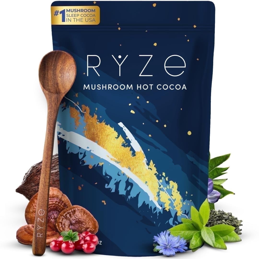 RYZE Mushroom Hot Cocoa Melatonin Sleep Supplement, Keto Cocoa Powder ...