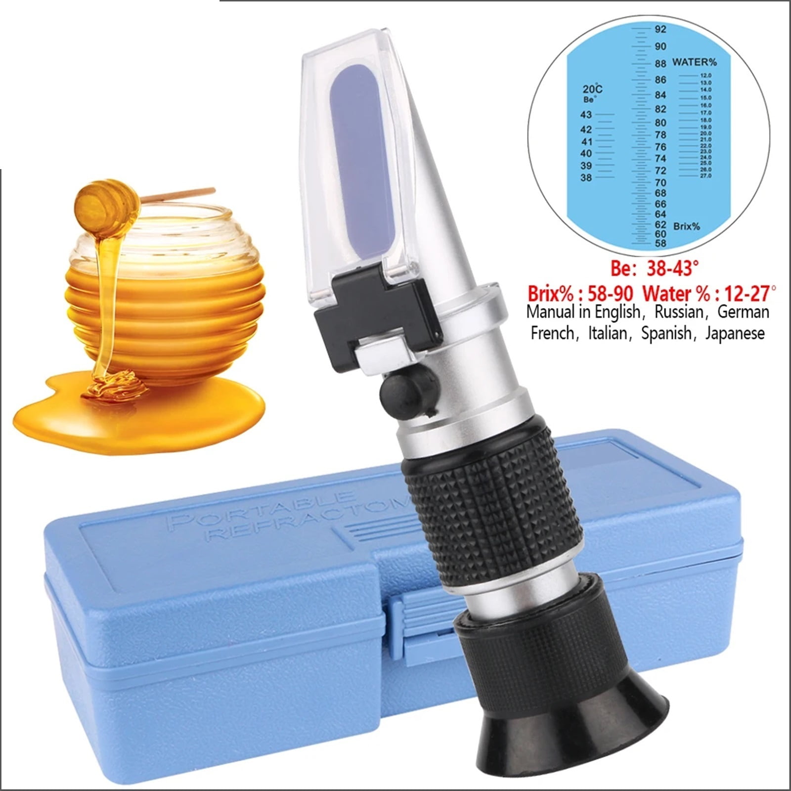 RZ Refractometer Honey Meter Sugar Beekeep Tester 58%-92% Honey Auto ...