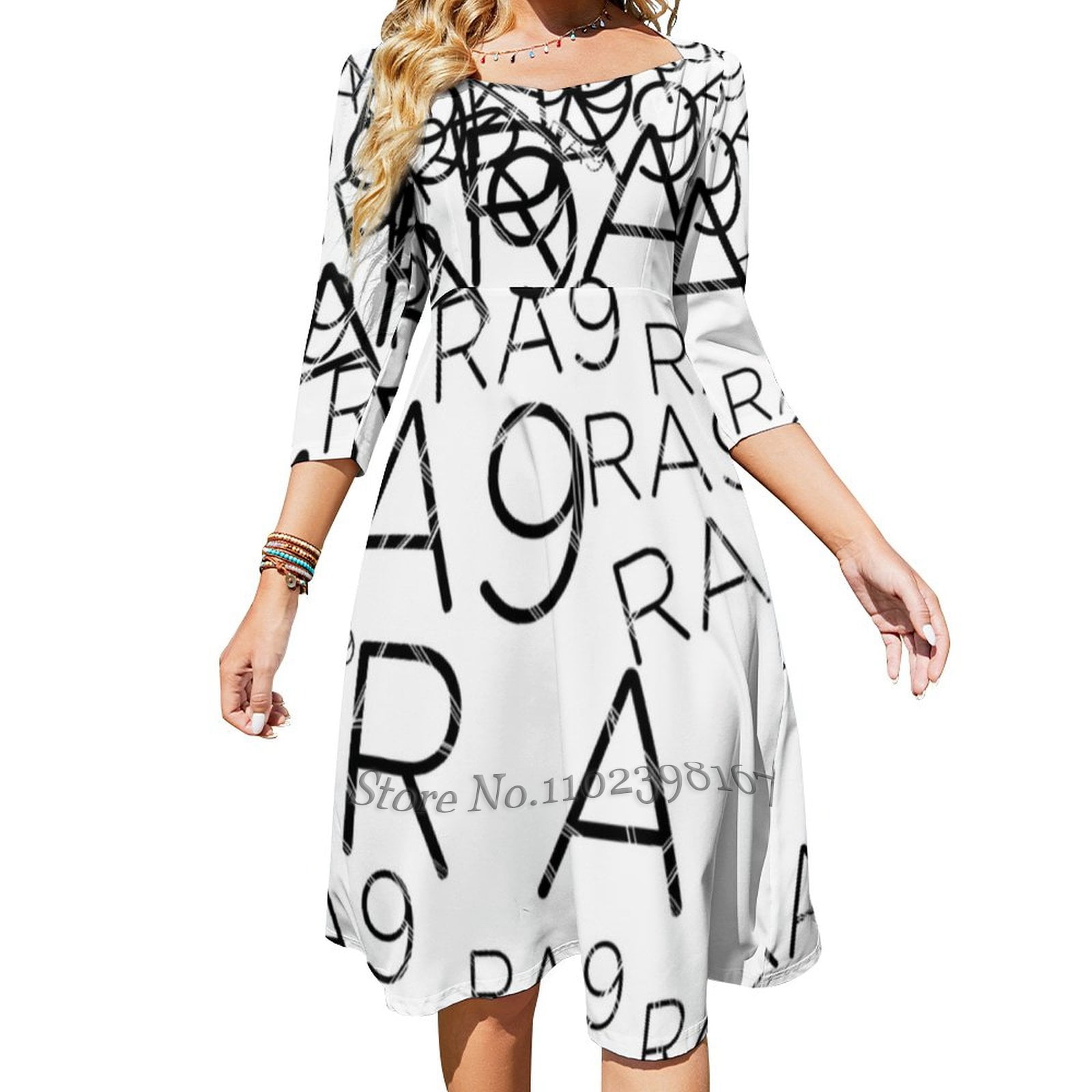 Ra9 Flare Dress Square Neck Dress Elegant Female Fashion Printed Dress ...