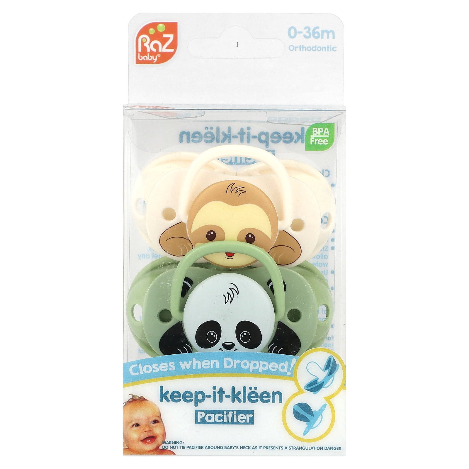 RaZbaby Keep-it-Kleen Pacifier 0-36m, 2-Pack, Closes Automatically ...