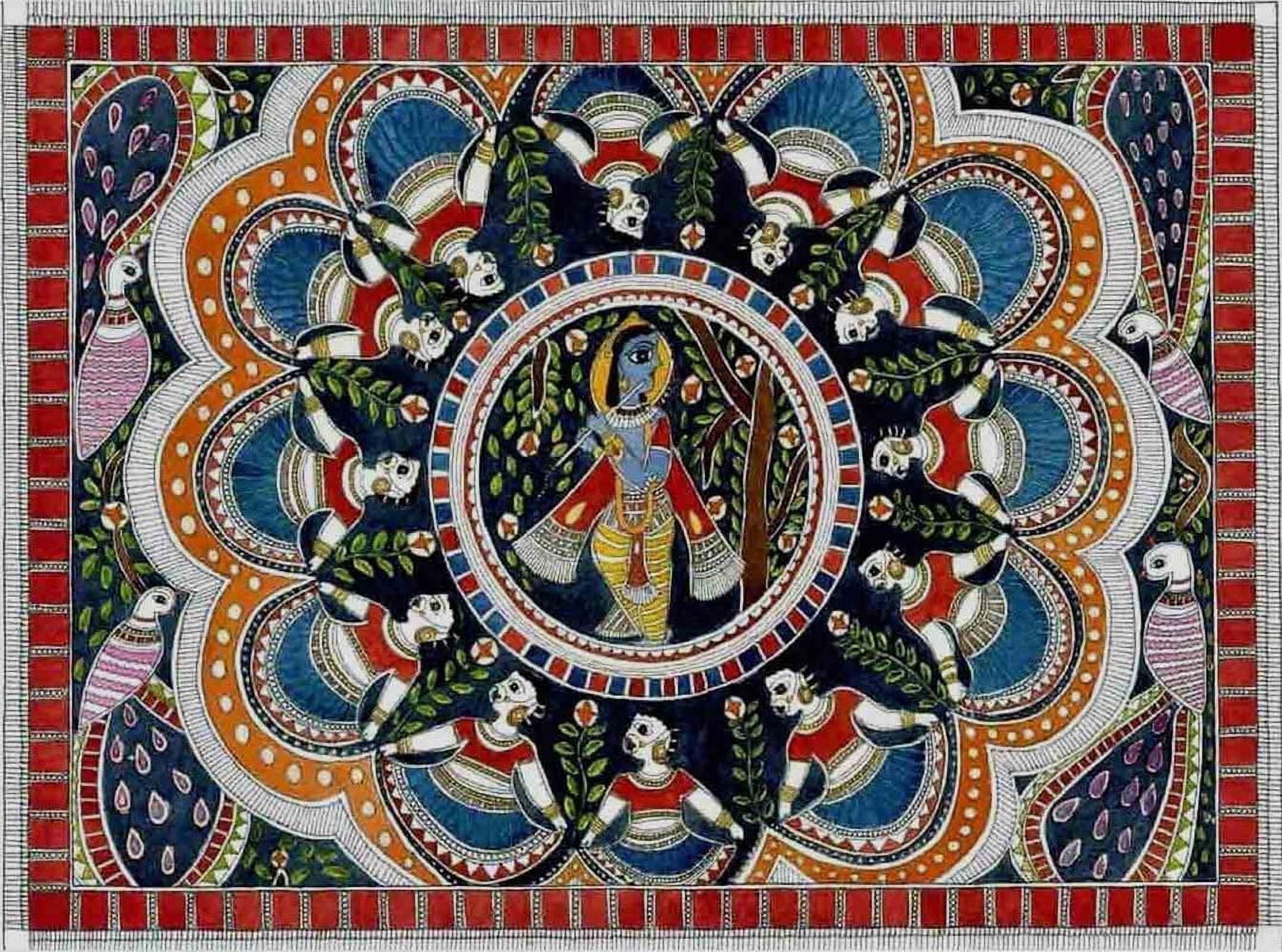 Raas At Brindaban, Madhubani Style Painting, Limited Edition A2 Print Gloss Finish. Wall Décor ...