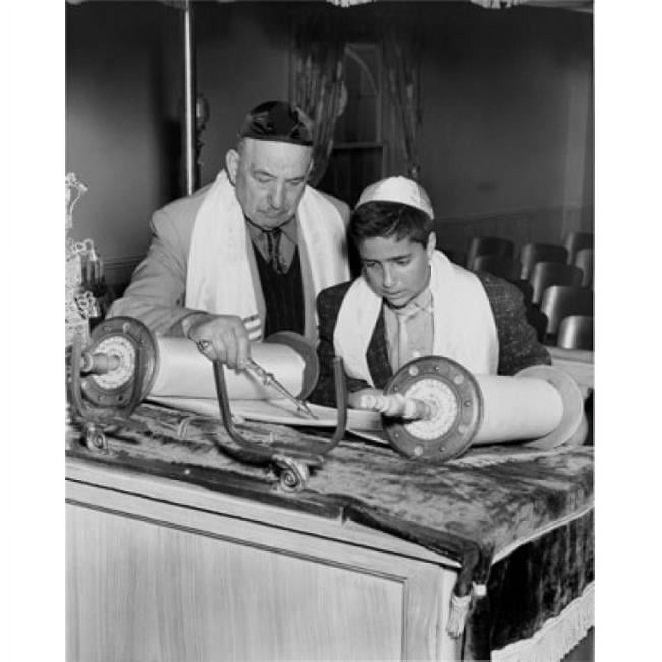 Rabbi & Boy Reading From Torah at Bar Mitzvah Poster Print - 18 x 24 in ...