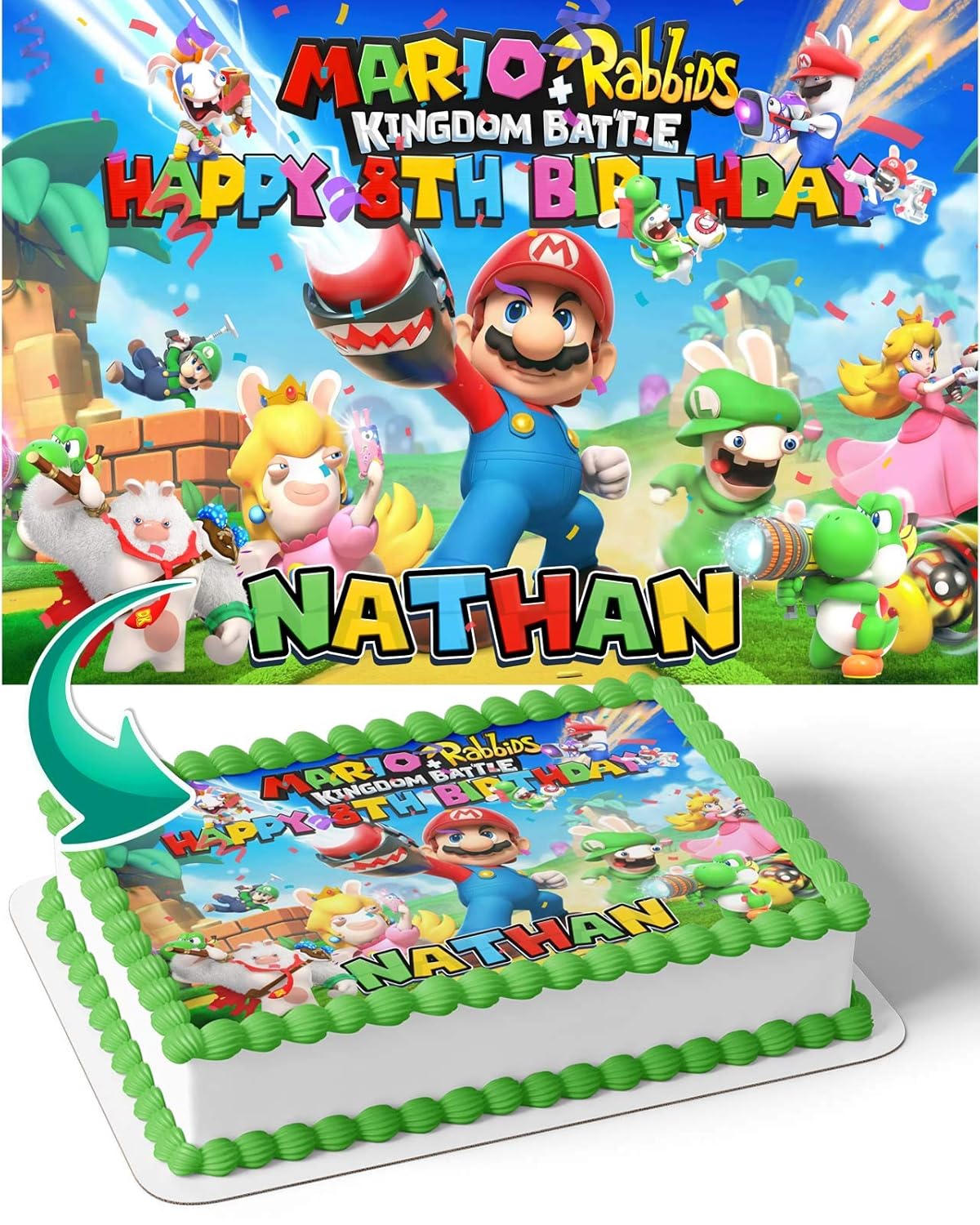 Rabbids Kingdom Battle Edible Cake Image Topper Birthday Cake Banner 1/ ...