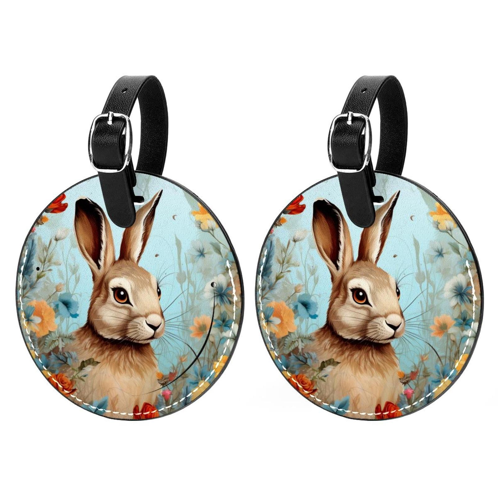 Rabbit 2pcs PU Leather Round Bag Tags with Privacy Cover and Name ID ...