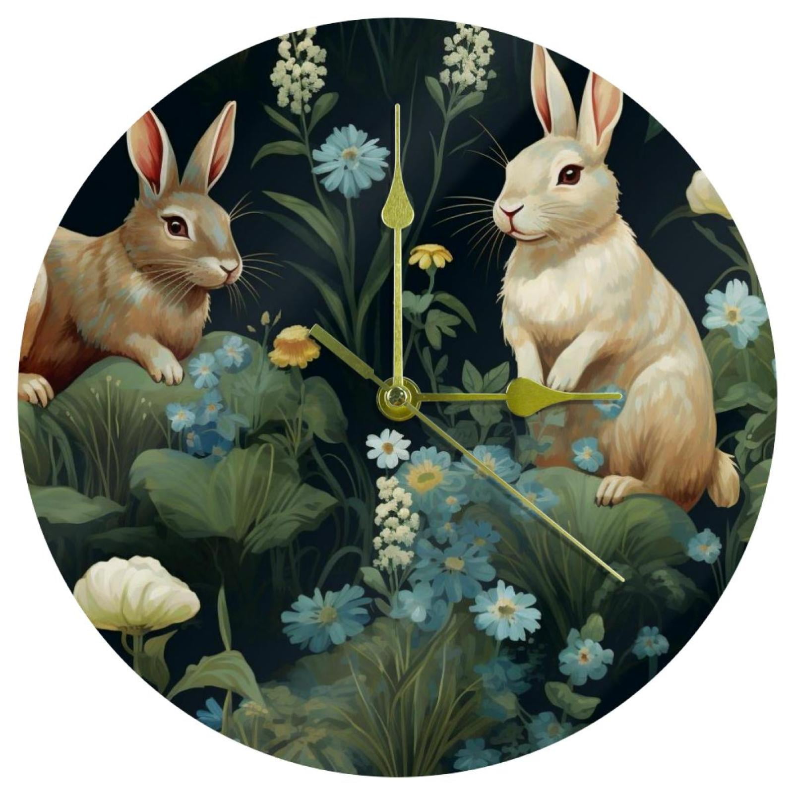 Rabbit 9.8 Inches Round Acrylic Wall Clock - Silent Non Ticking Battery ...