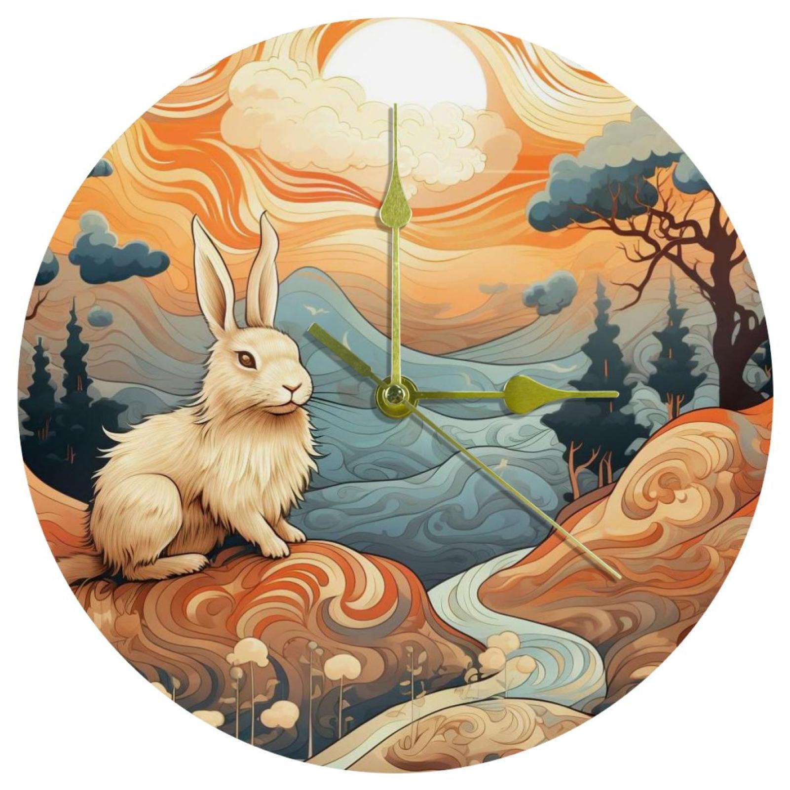 Rabbit 9.8 Inches Round Acrylic Wall Clock - Silent Non Ticking Battery ...