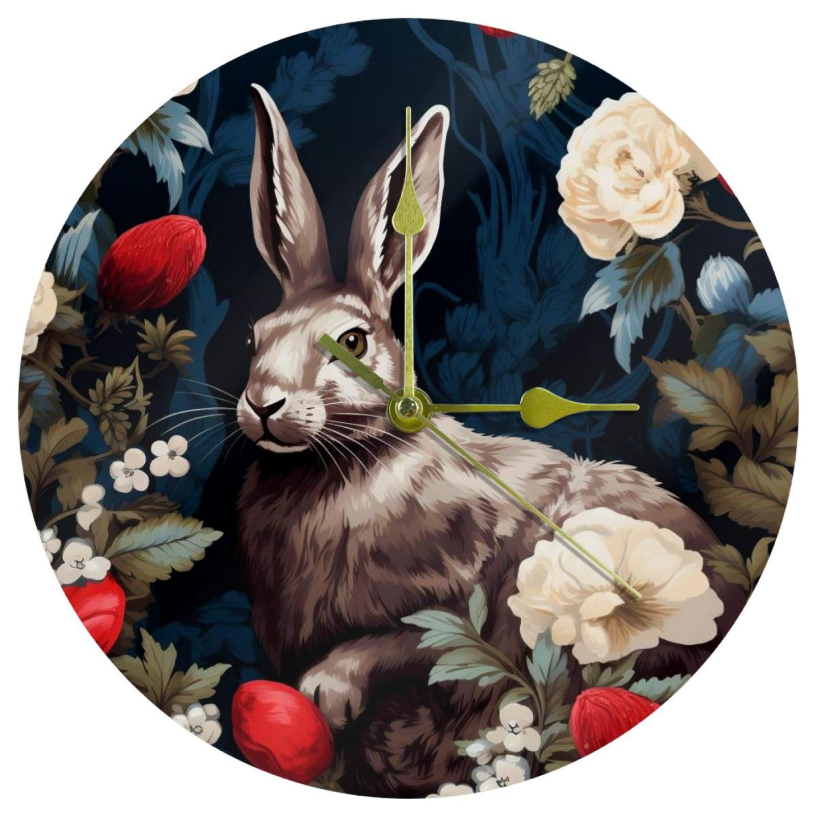 Rabbit 9.8 Inches Round Acrylic Wall Clock - Silent Non Ticking Battery ...