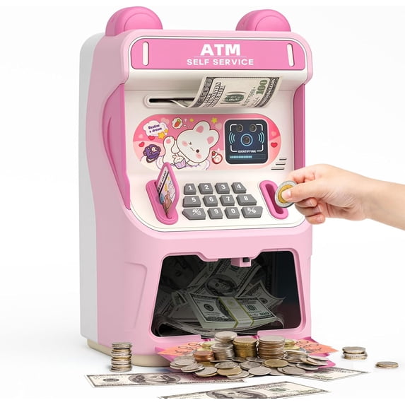 Rabbit ATM Piggy Bank for Girls with Automatic Bill Roller, Electronic ...