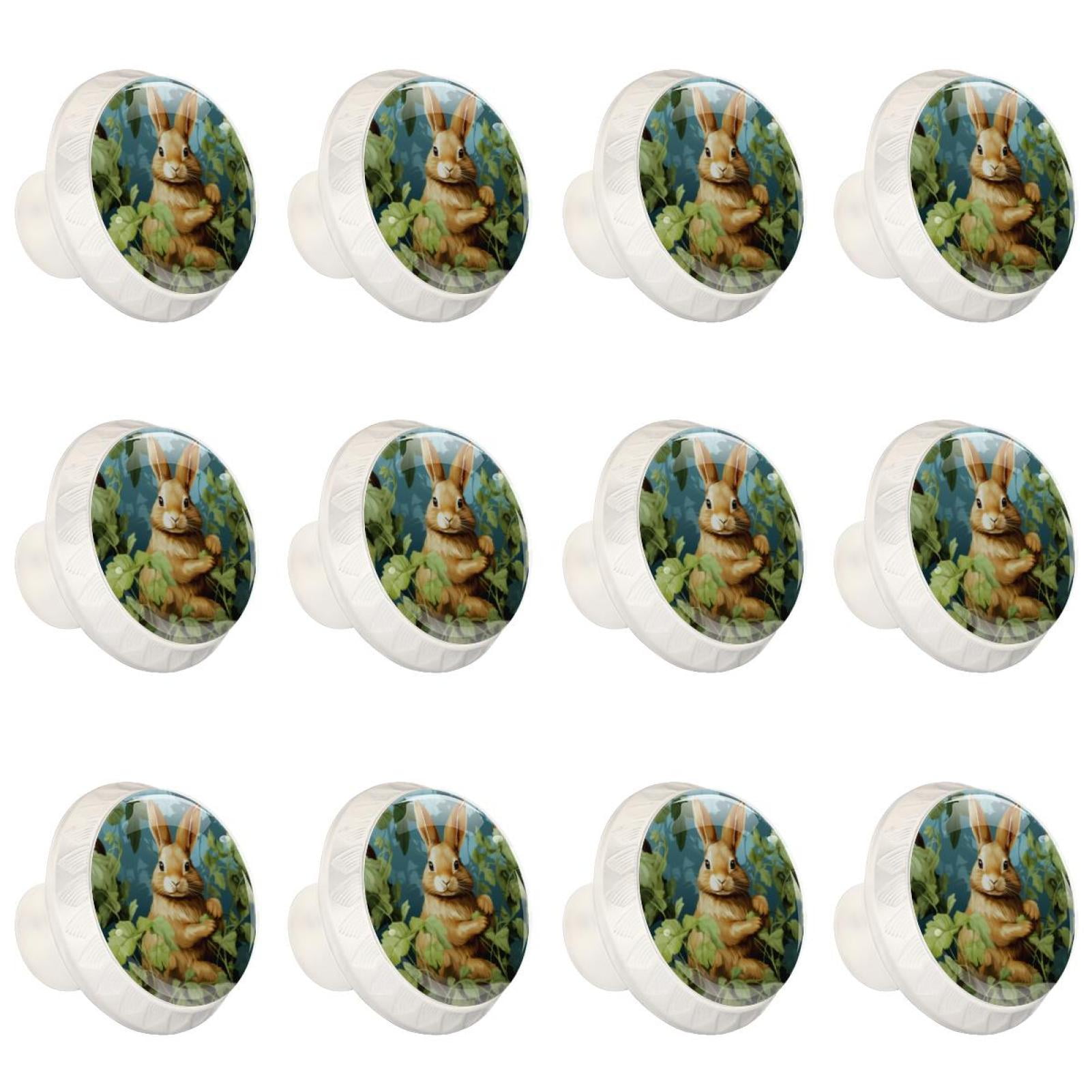 Rabbit Animal 12 Pcs White Round Drawer Pulls with Screws,ABS and Glass ...