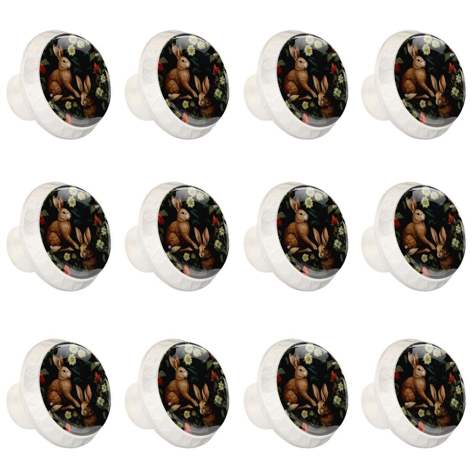 Rabbit Animal 12 Pcs White Round Drawer Pulls with Screws,ABS and Glass ...