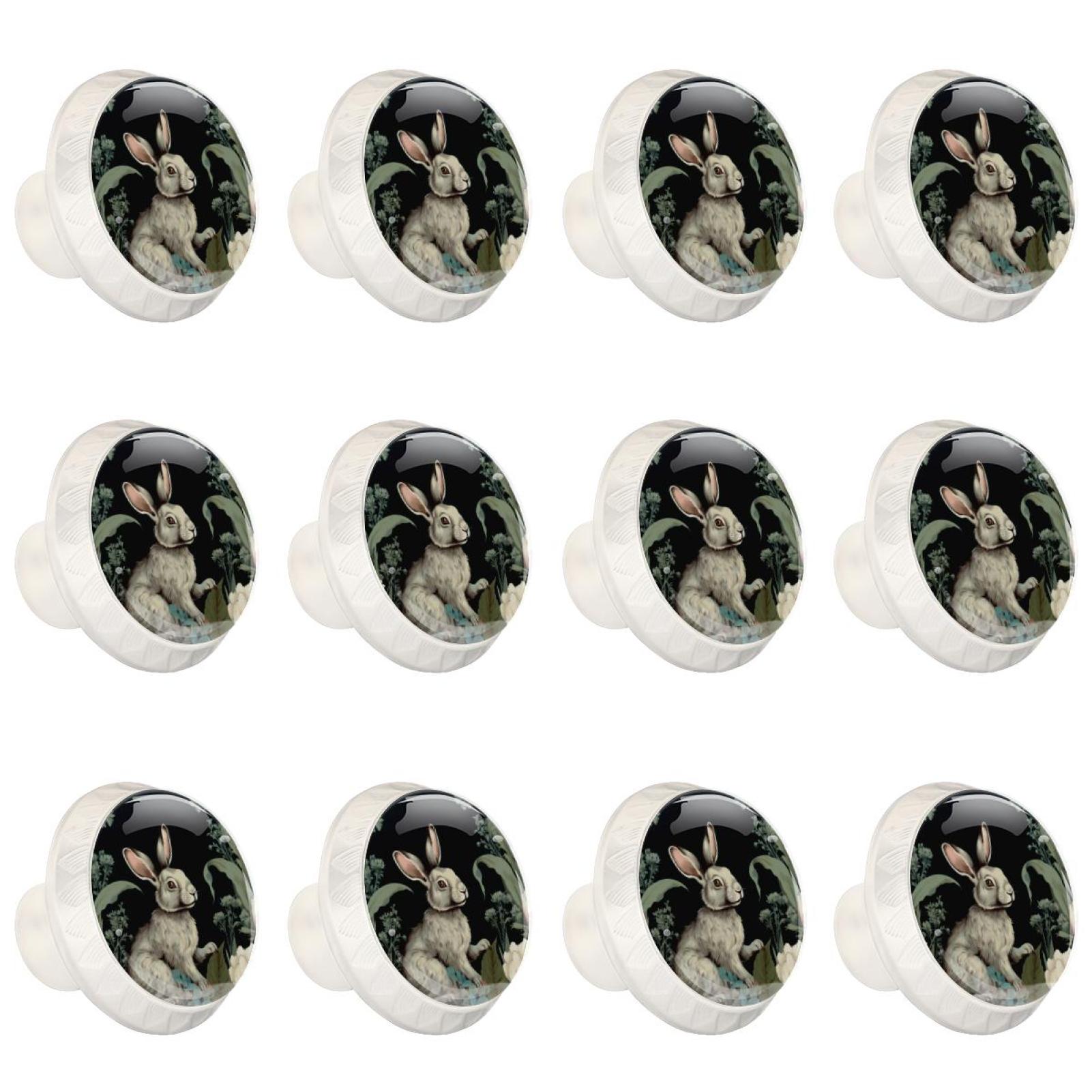 Rabbit Animal 12 Pcs White Round Drawer Pulls with Screws,ABS and Glass ...