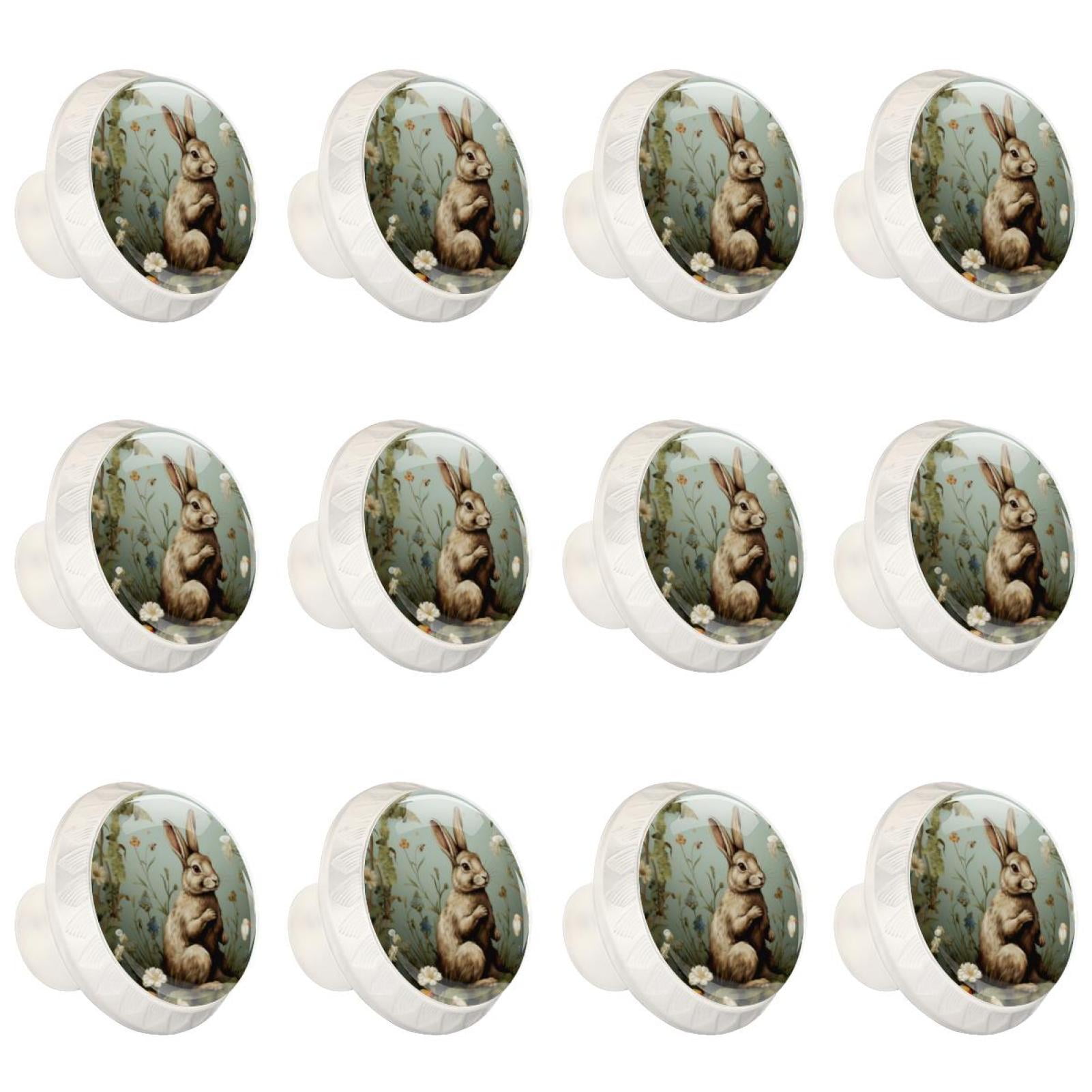 Rabbit Animal 12 Pcs White Round Drawer Pulls with Screws,ABS and Glass ...