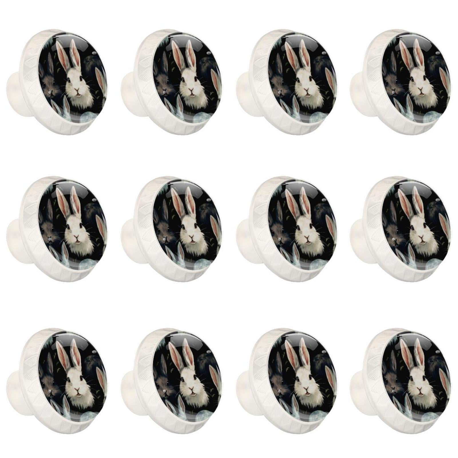 Rabbit Animal 12 Pcs White Round Drawer Pulls with Screws,ABS and Glass ...