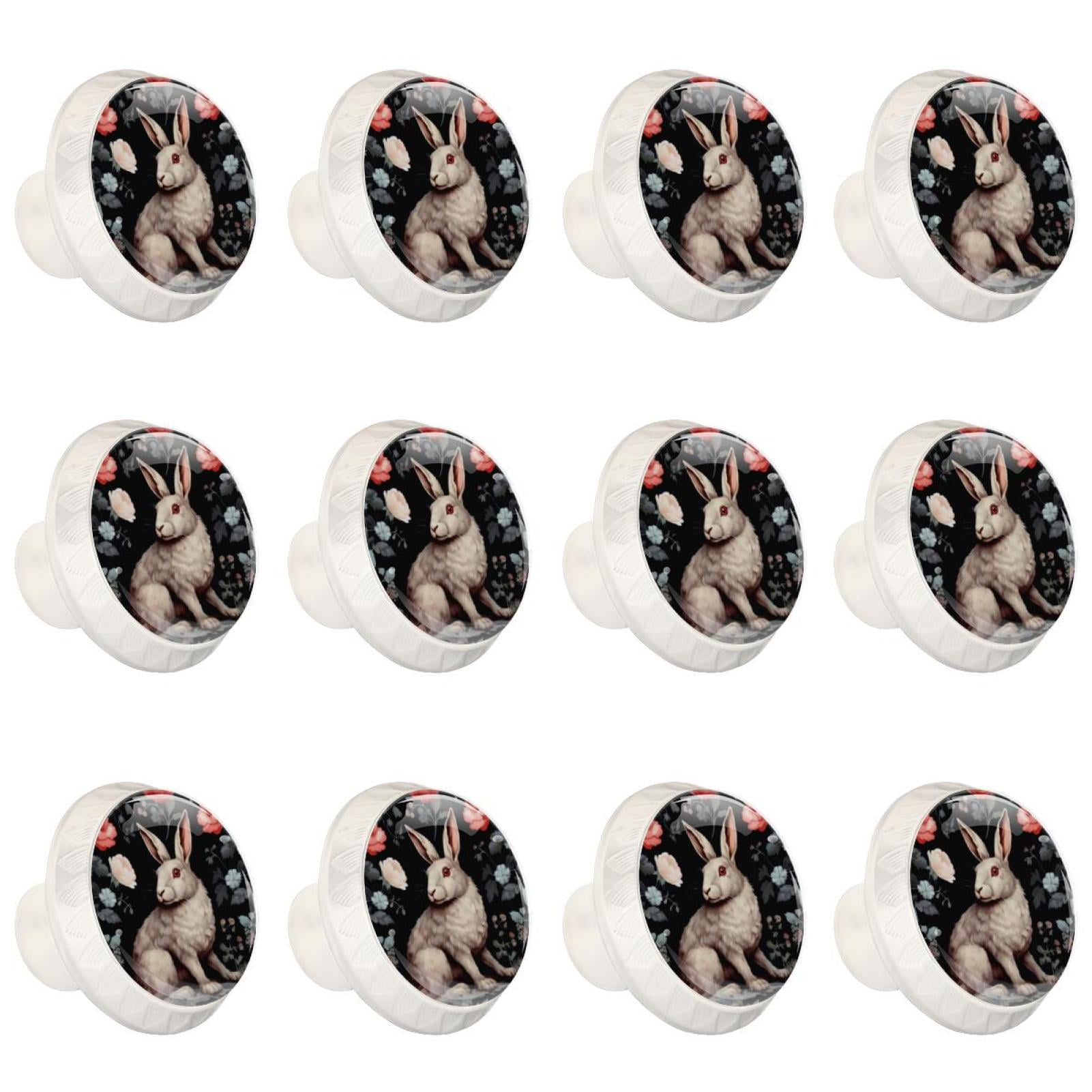 Rabbit Animal 12 Pcs White Round Drawer Pulls with Screws,ABS and Glass ...