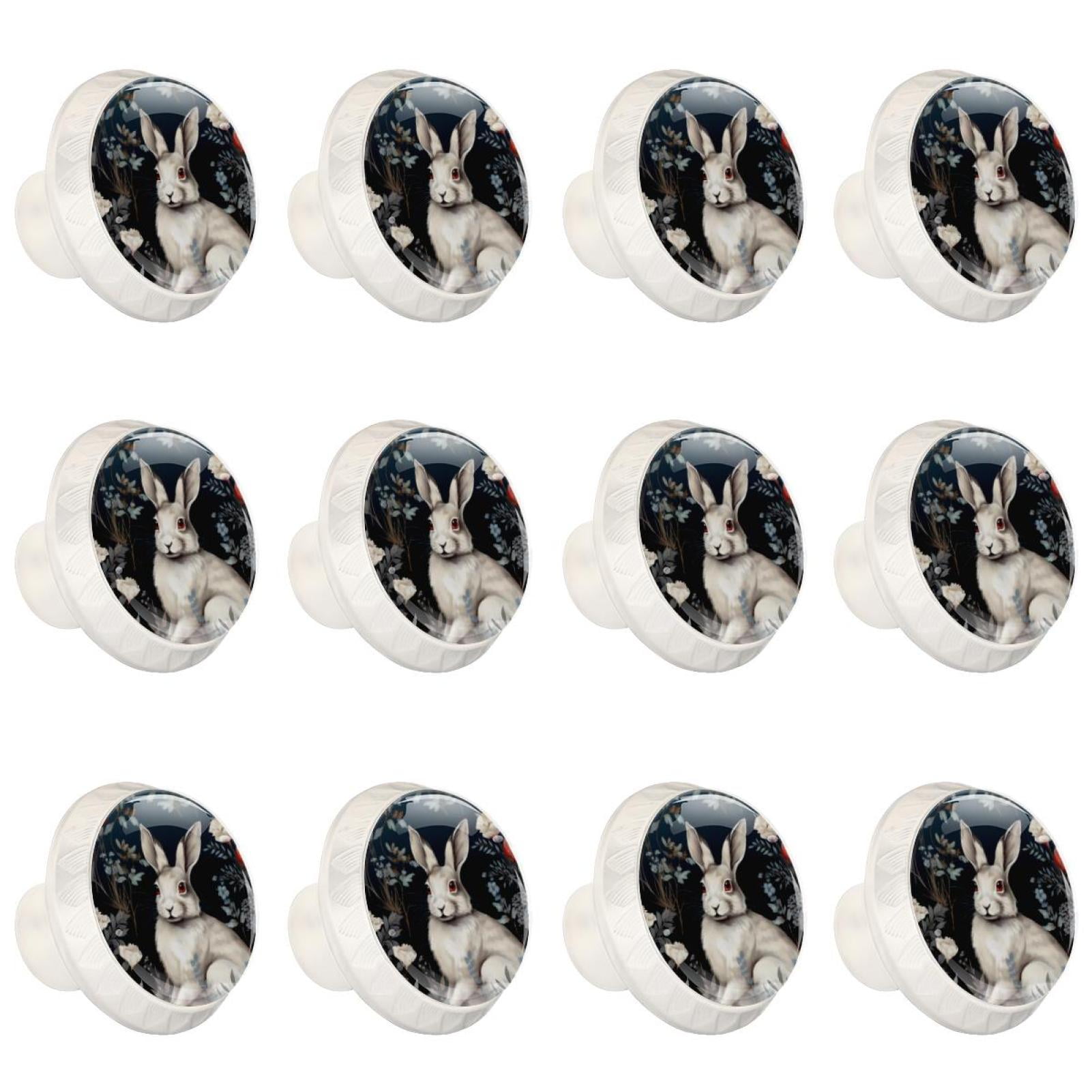 Rabbit Animal 12 Pcs White Round Drawer Pulls with Screws,ABS and Glass ...